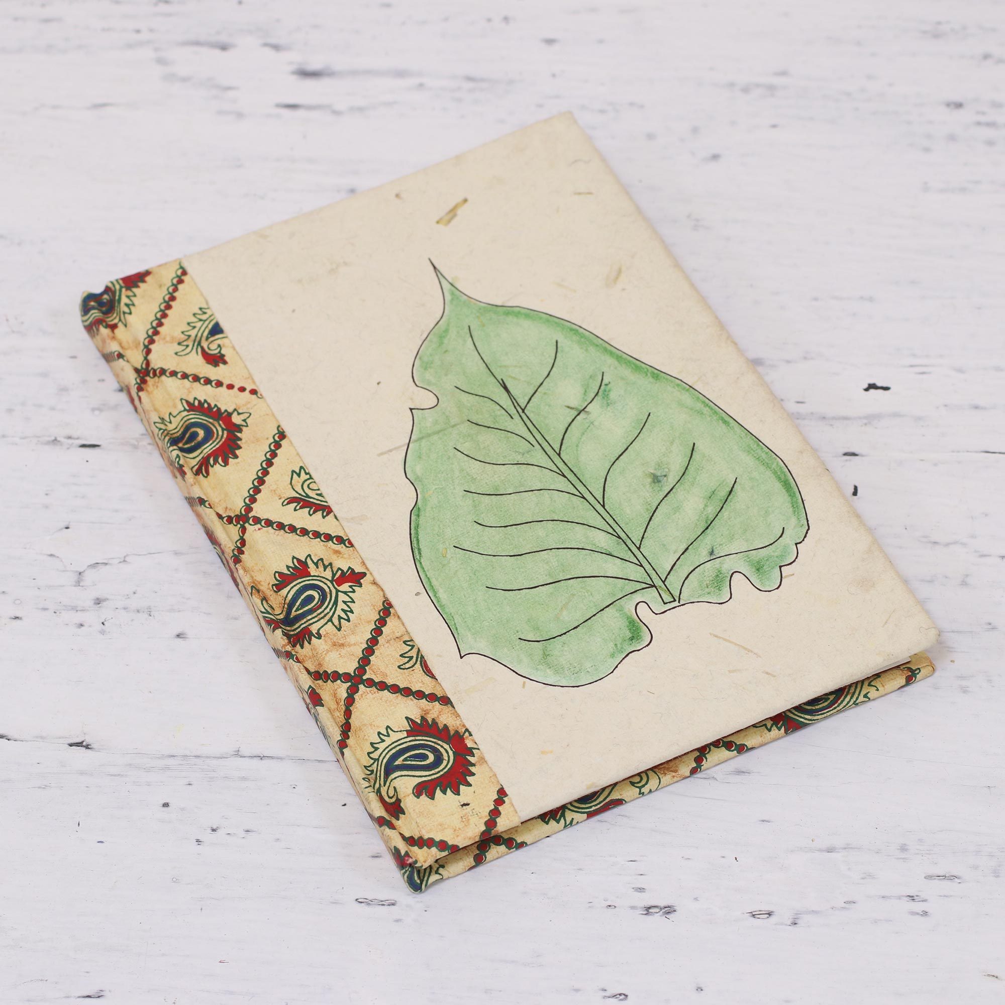 Handcrafted Leaf-Themed Paper Journal from India - Floating Leaf | NOVICA