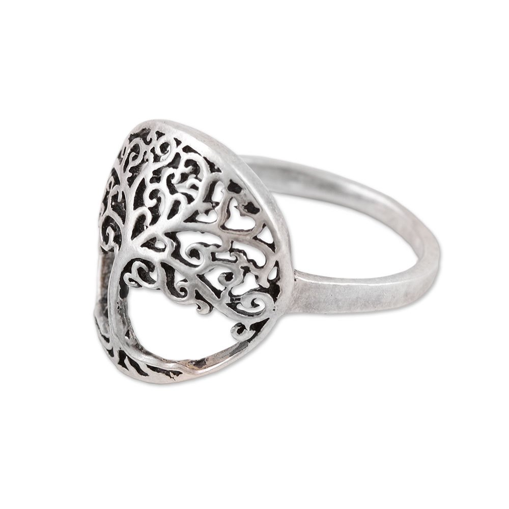 Indian Sterling Silver Cocktail Ring with Jali Tree Motif - Majestic ...