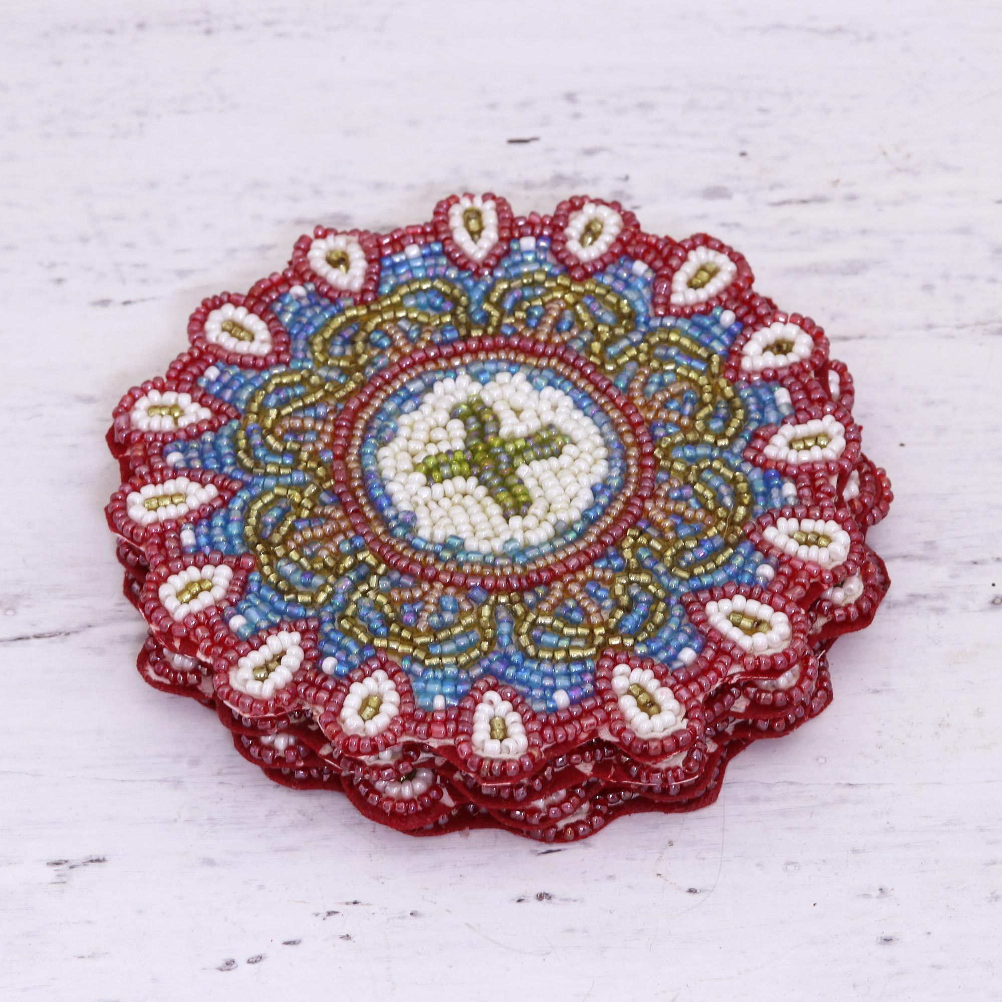 UNICEF Market | Set of Four Glass Beaded Coasters from India - Floral ...