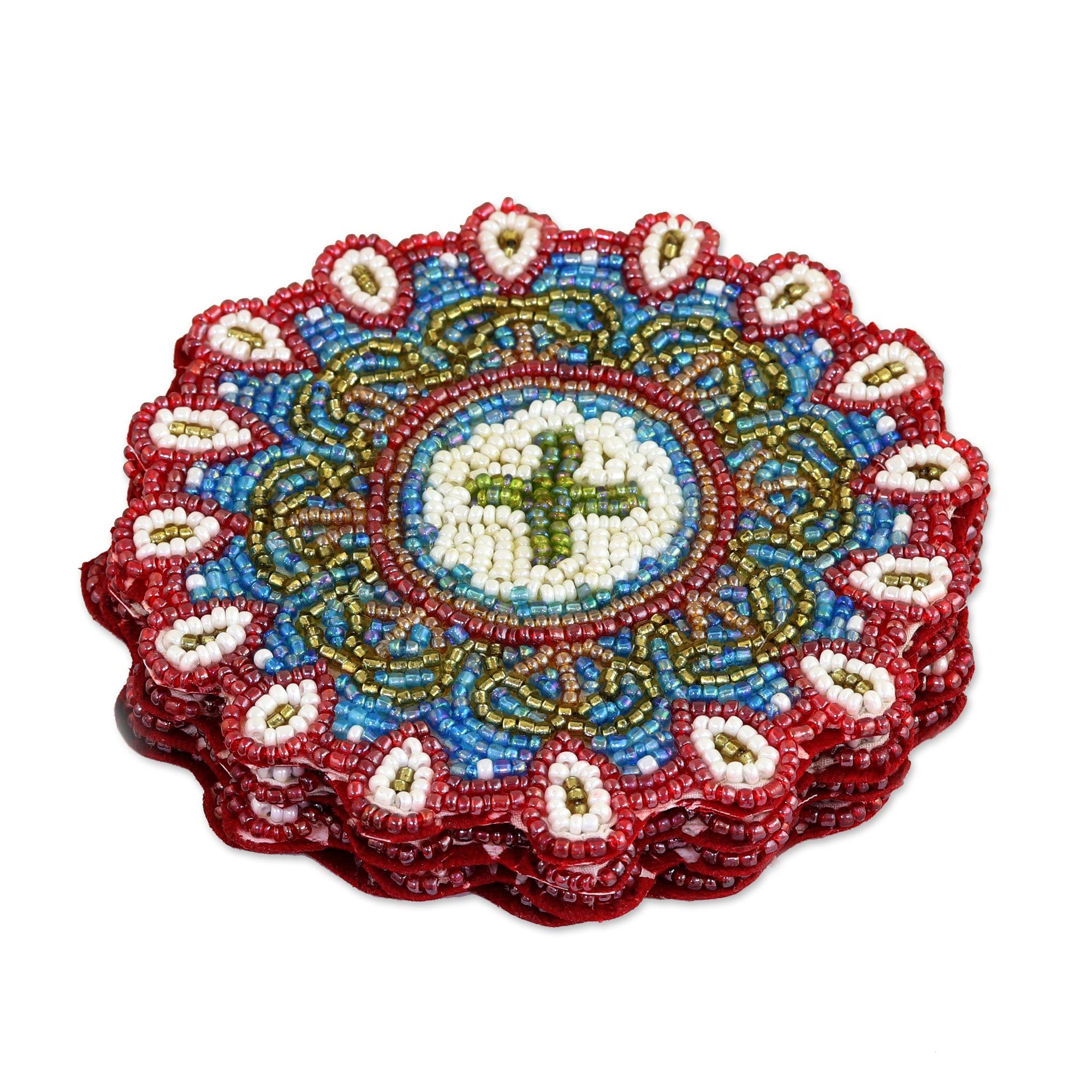 UNICEF Market | Set of Four Glass Beaded Coasters from India - Floral ...