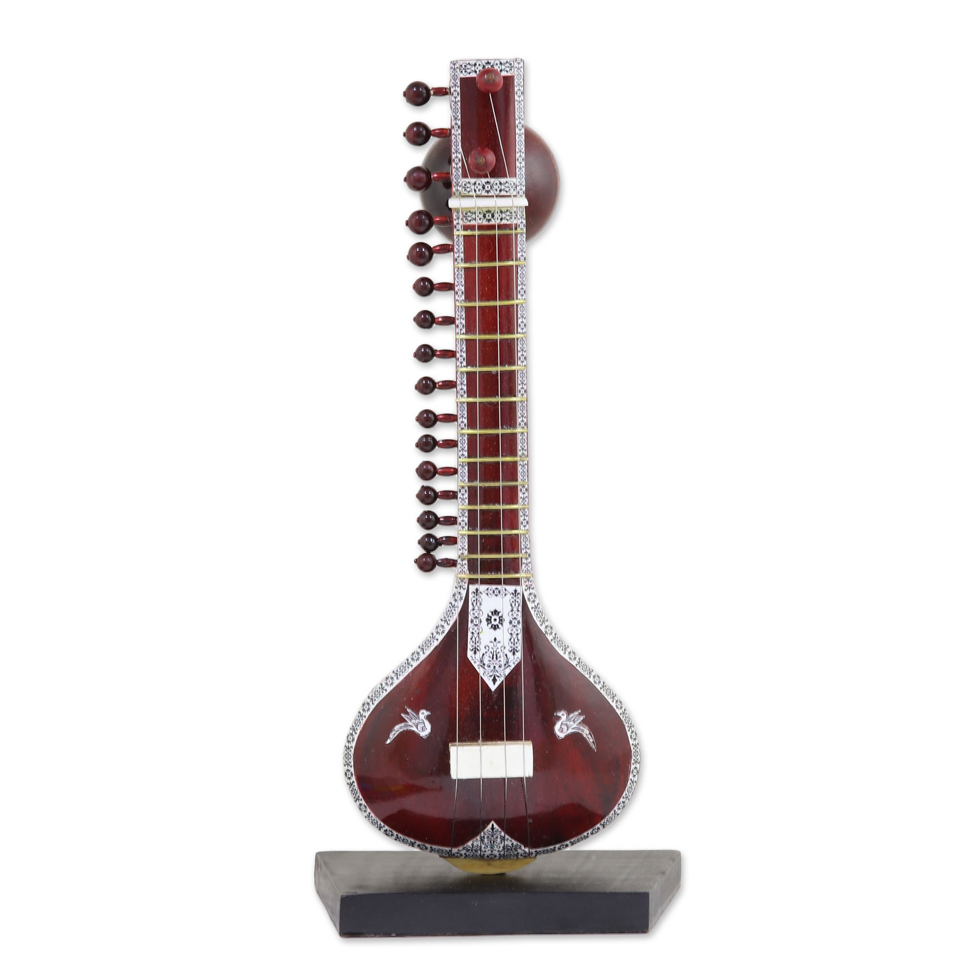 Miniature Assorted Wood Sitar Instrument with Wood Base - Four String ...