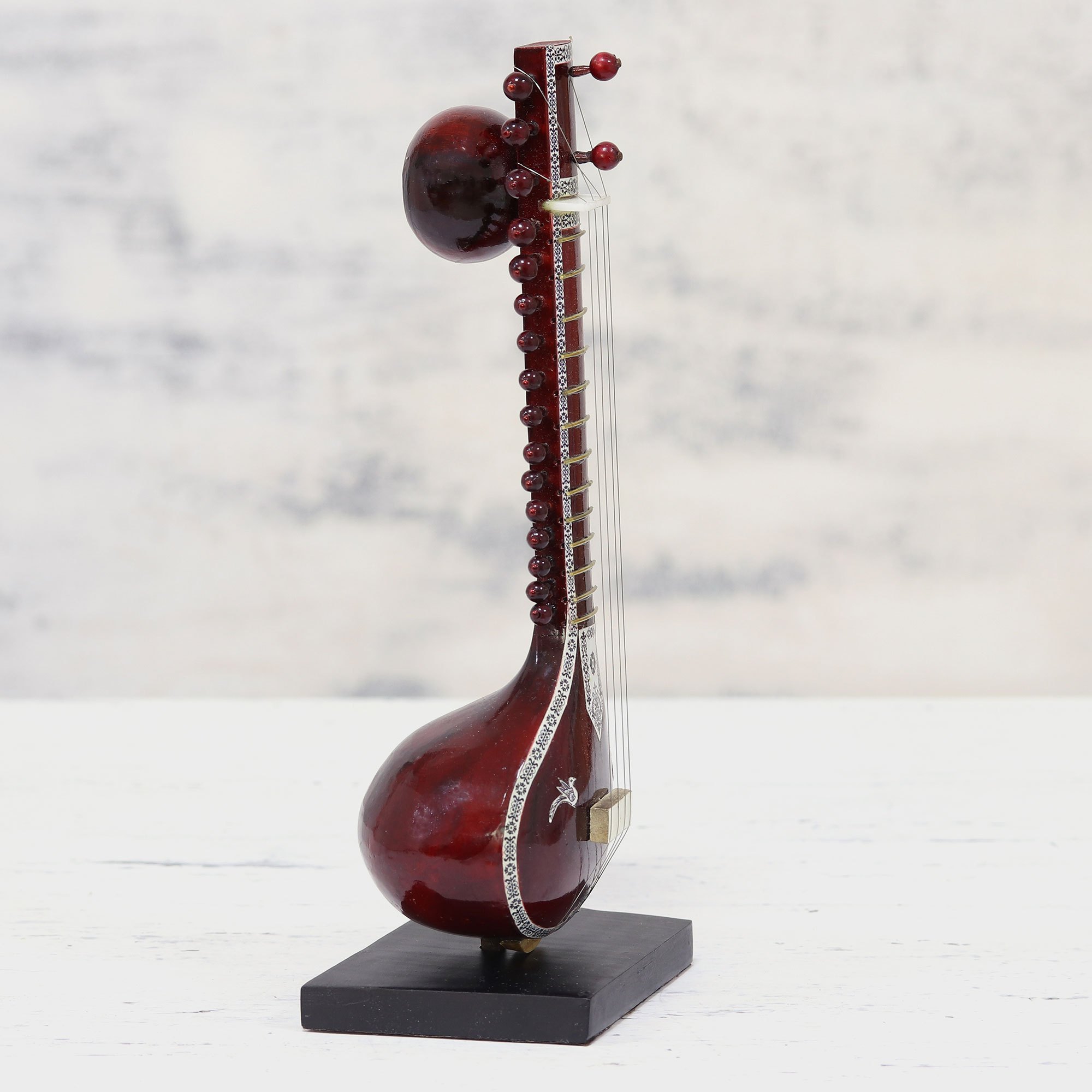 Miniature Assorted Wood Sitar Instrument with Wood Base - Four String ...