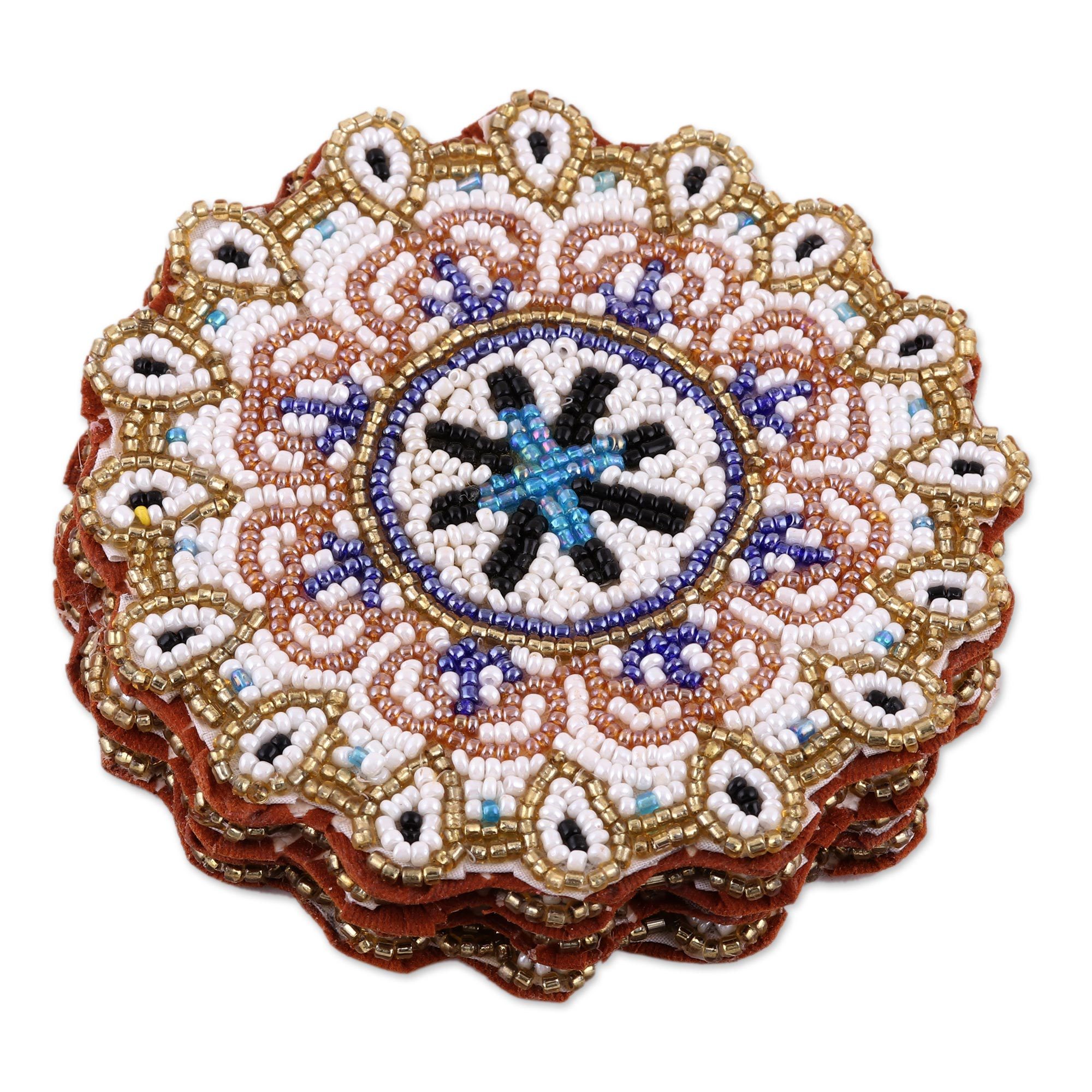 UNICEF Market | Glass Bead Round Coasters with Floral Pattern (Set of 4 ...