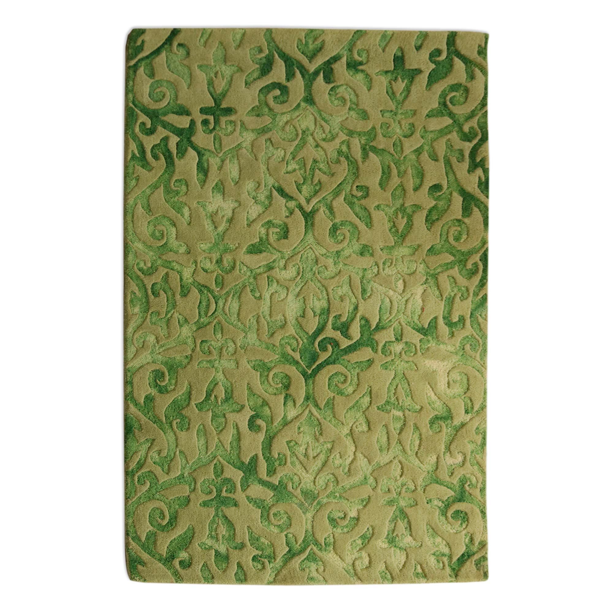 Green Raised Abstract Pattern Hand Tufted Wool Area Rug - Green ...
