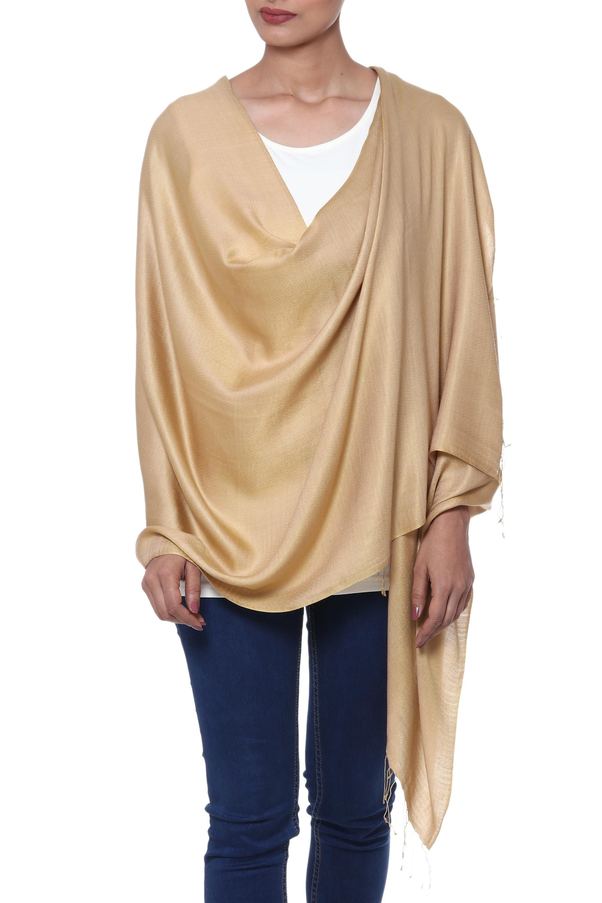 UNICEF Market | Pure Silk Shawl in Warm Golden Color from India ...