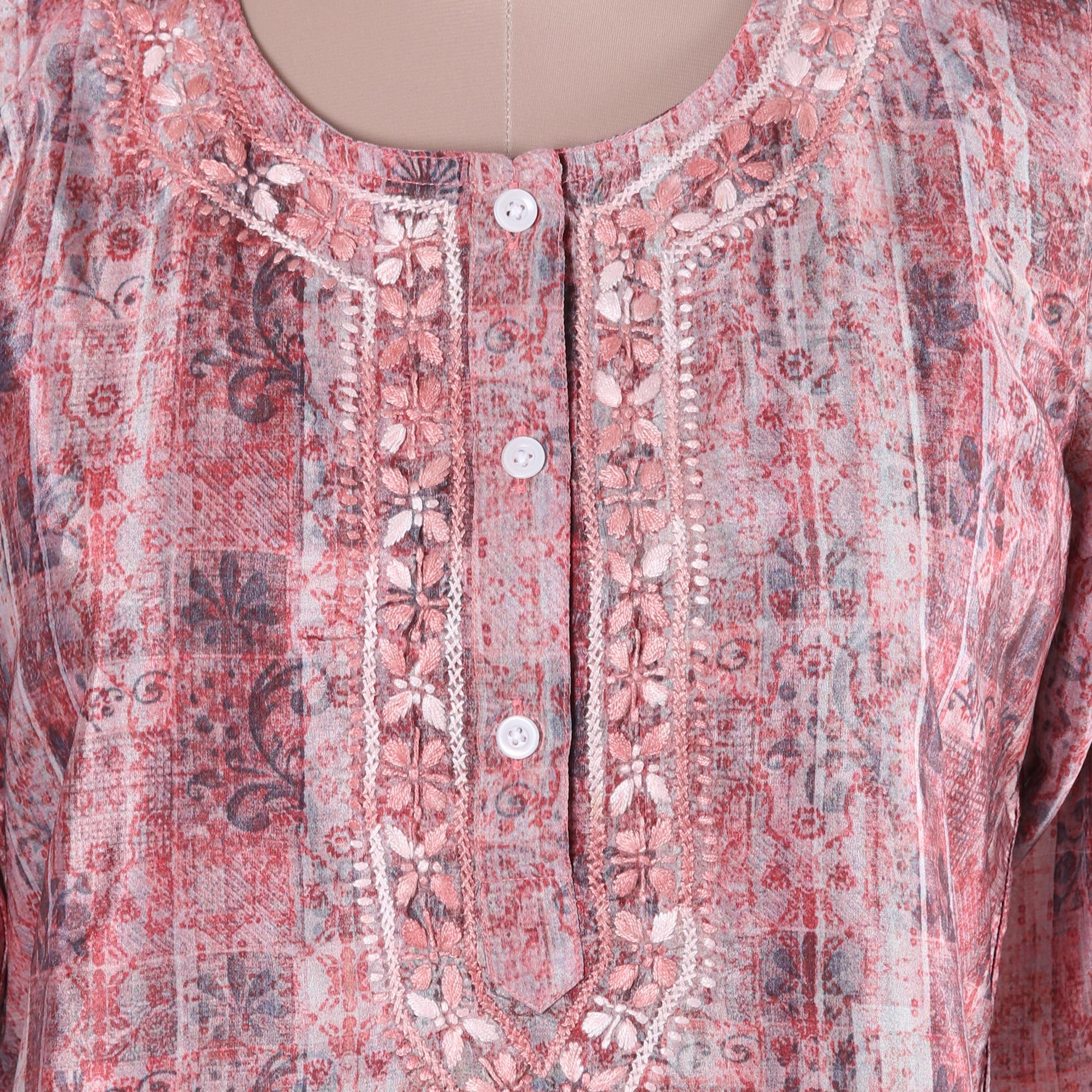 Embroidered Tunic in Petal Pink and Cream from India - Antique Petal ...