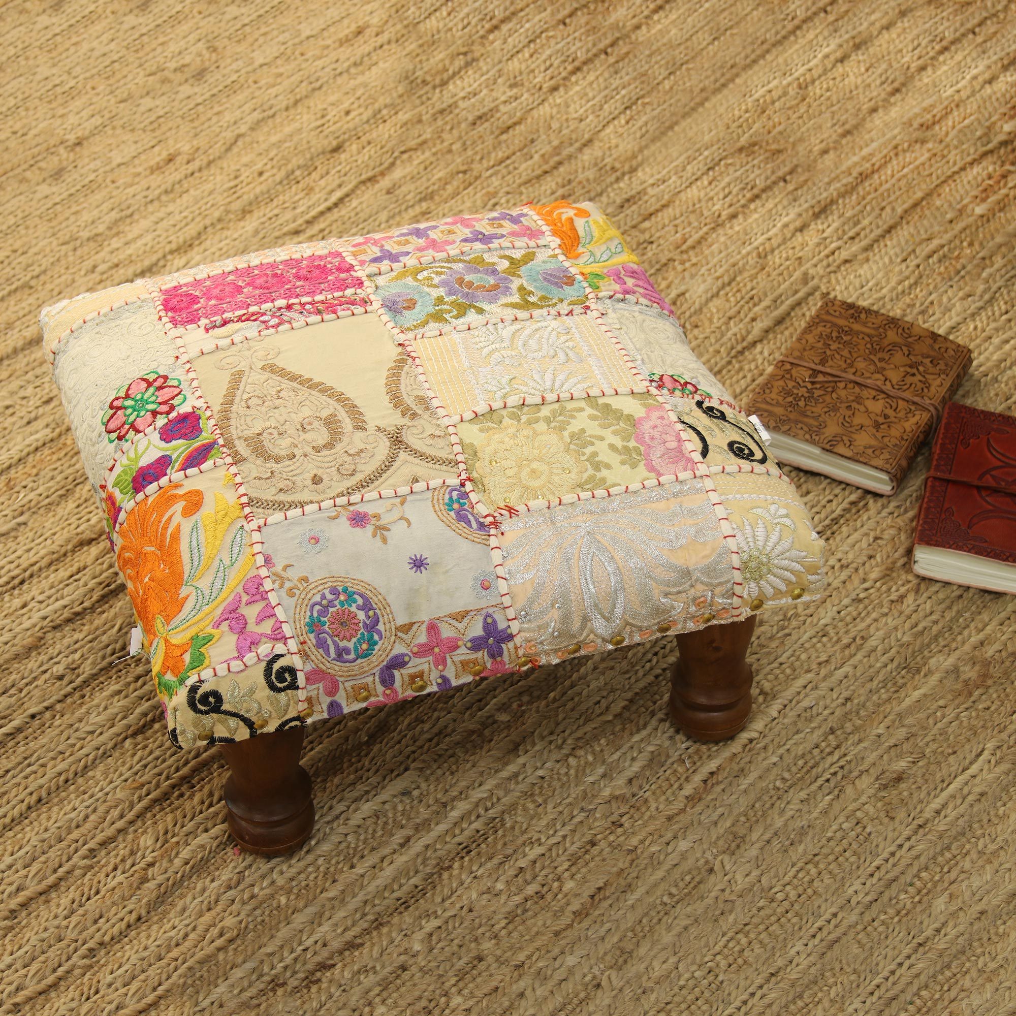 UNICEF Market | Floral Recycled Cotton Patchwork Ottoman from India ...