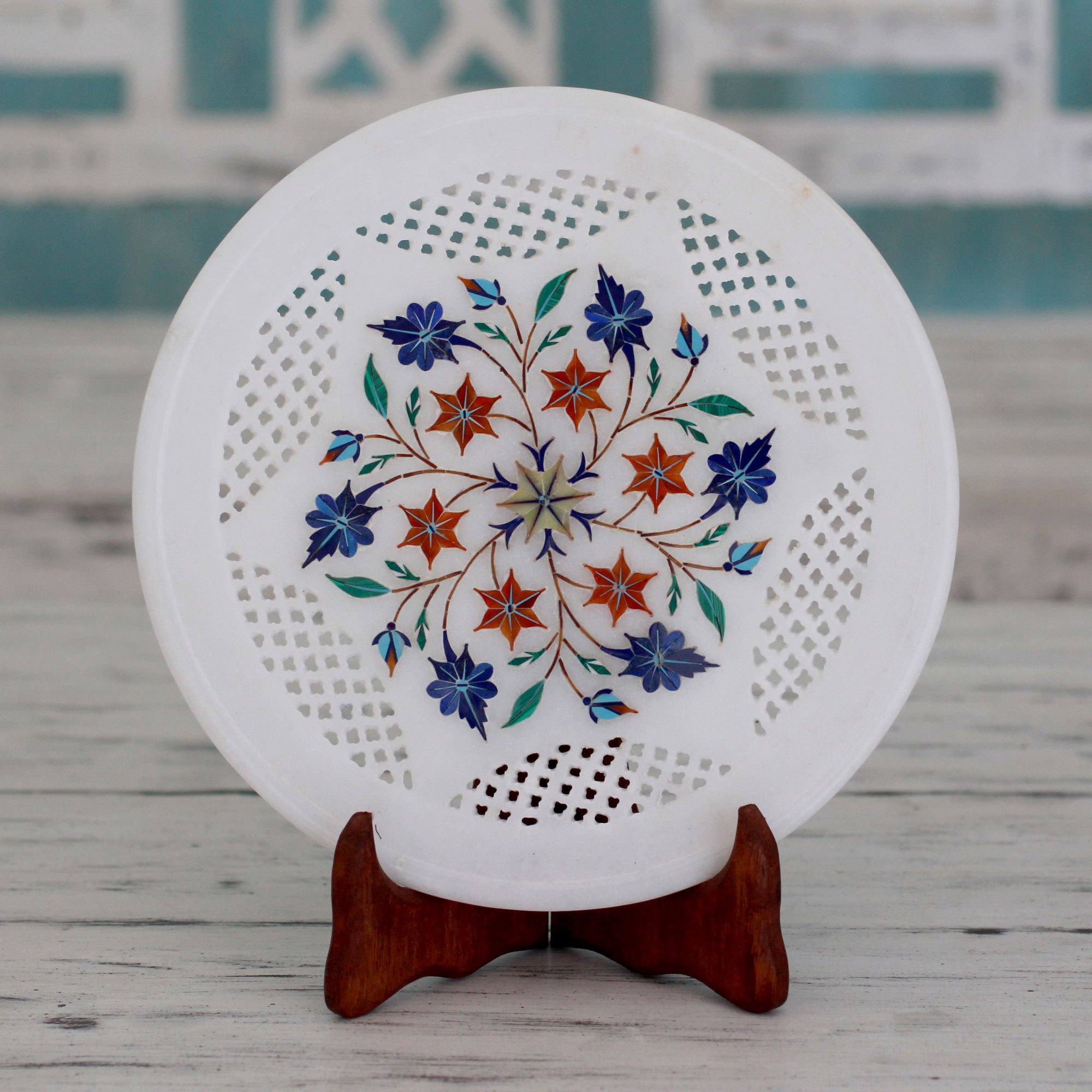 Handcrafted Marble Inlay Decorative Plate from India - Floral Waltz ...