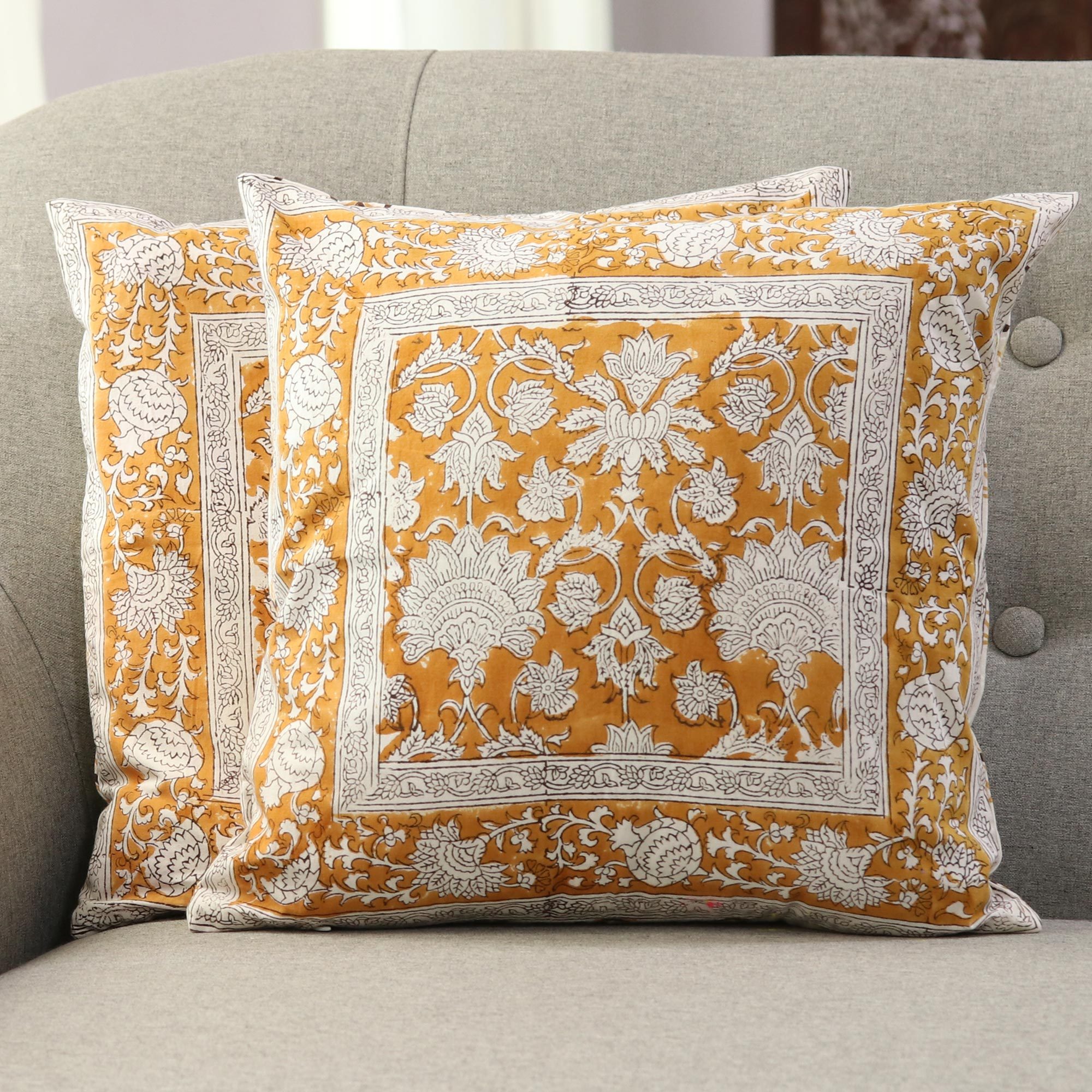 UNICEF Market | Floral Motif Block-Printed Cotton Cushion Covers (Pair ...
