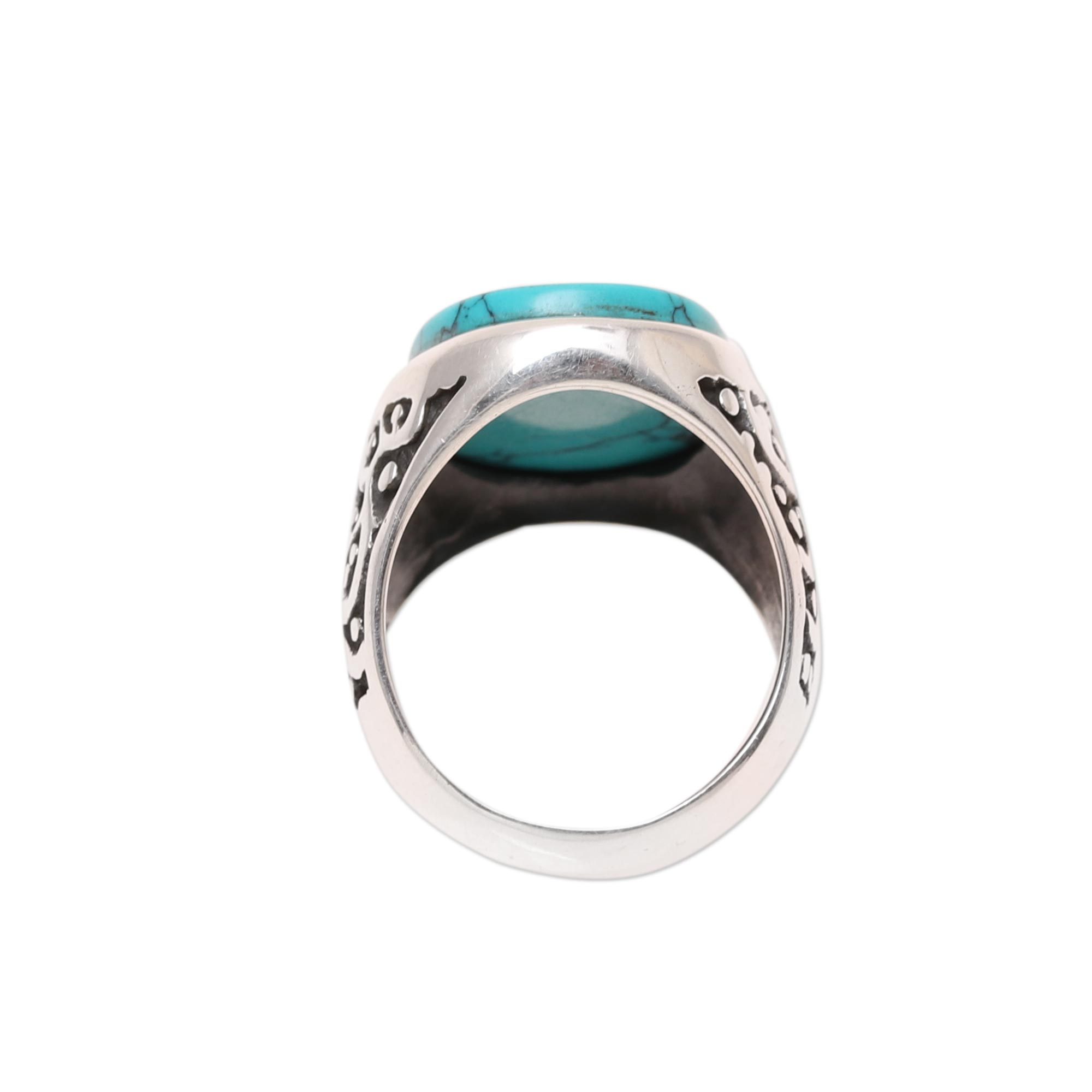 Men's Sterling Silver and Oval Recon. Turquoise Ring - Turquoise Vibe ...