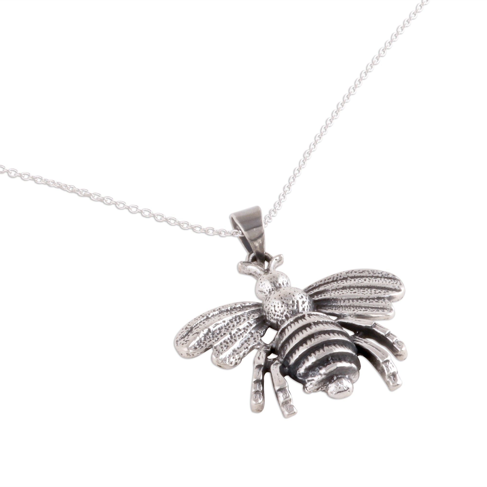 Sterling Silver Bee Pendant Necklace from India - Humming Bee | NOVICA