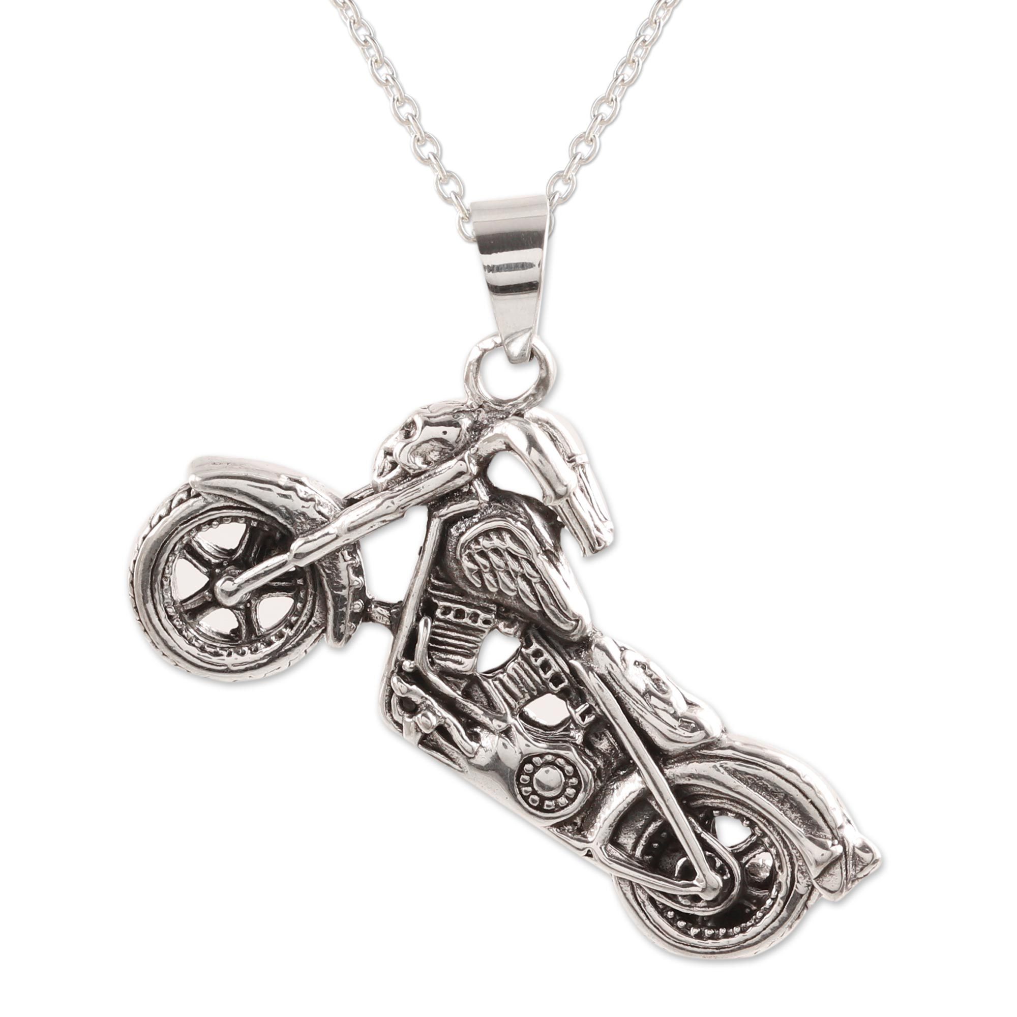 Men's Sterling Silver Motorcycle Pendant Necklace from India - Easy ...