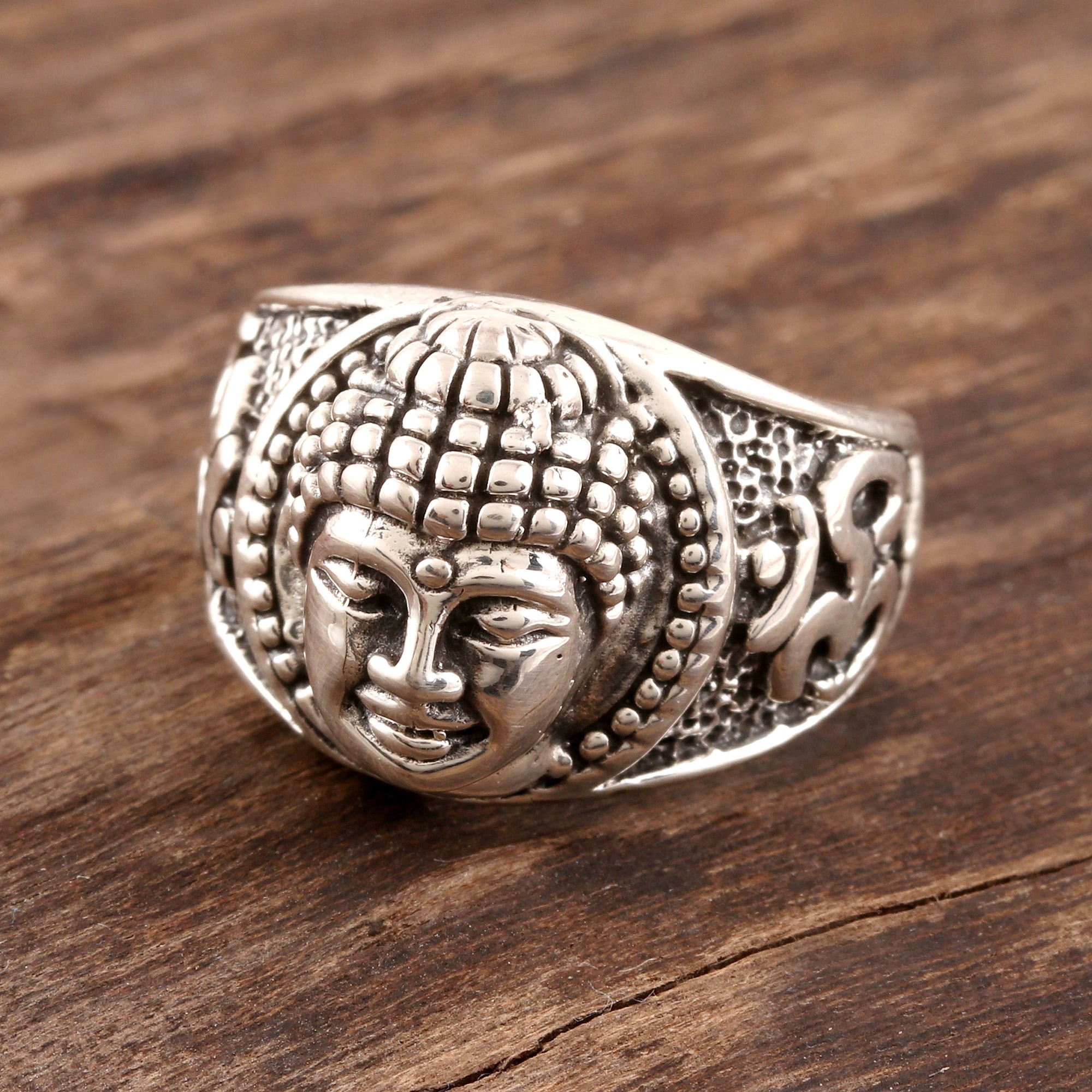Sterling Silver Buddha Band Ring from India - Meditating Buddha | NOVICA