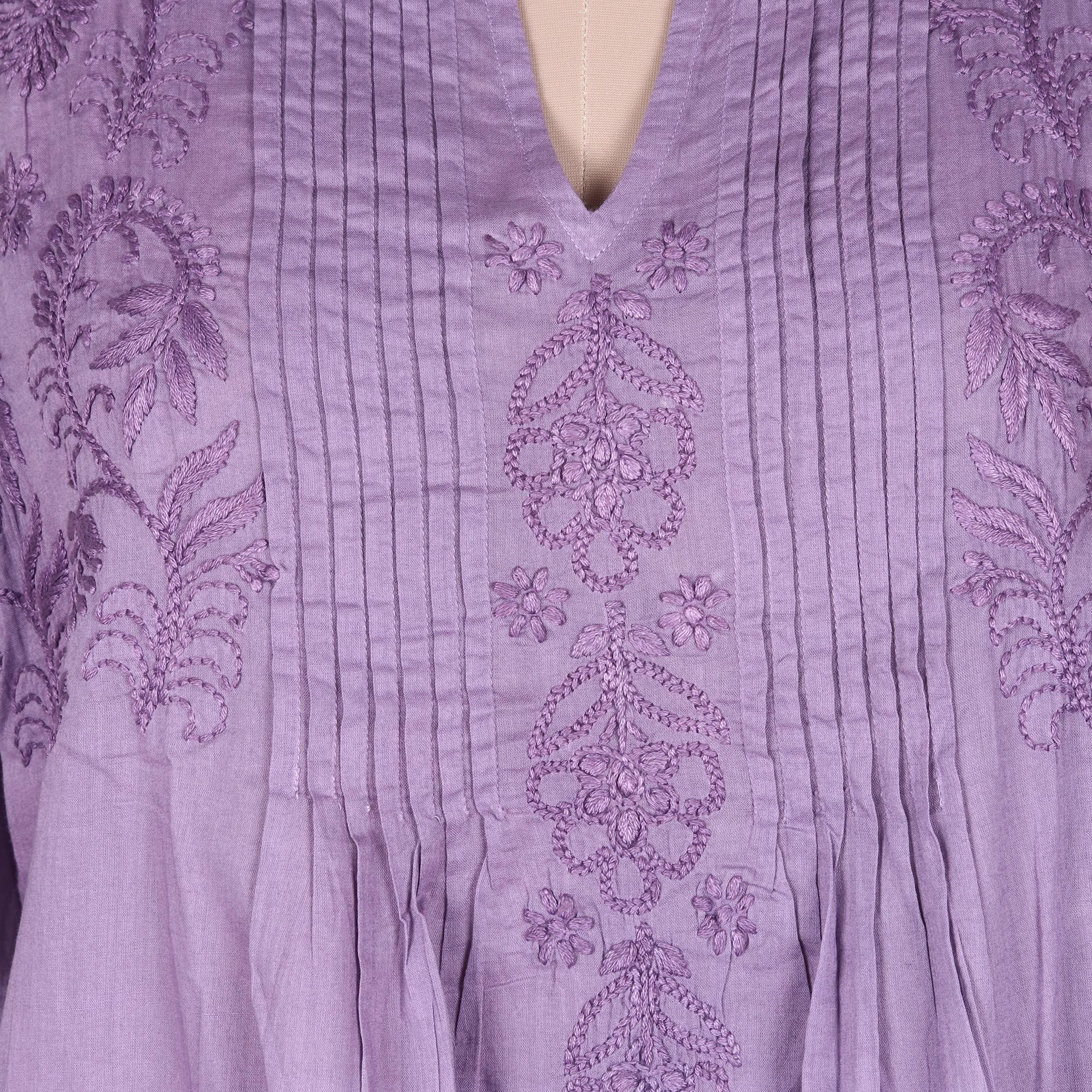 Hand Embroidered Lilac Cotton Tunic from India - Lilac Garden | NOVICA