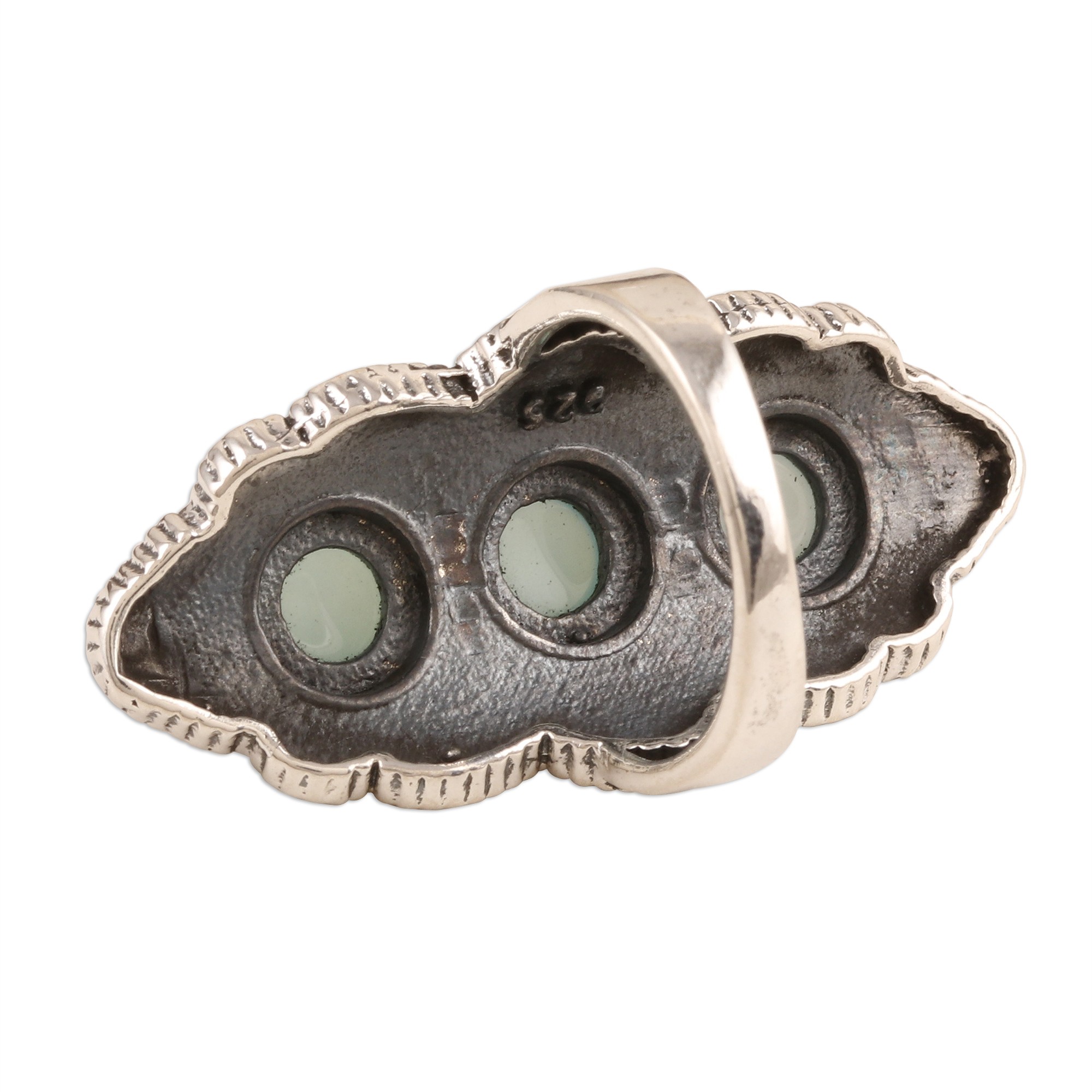 Oxidized Sterling Silver Chalcedony Cocktail Ring - Goddess Trio | NOVICA