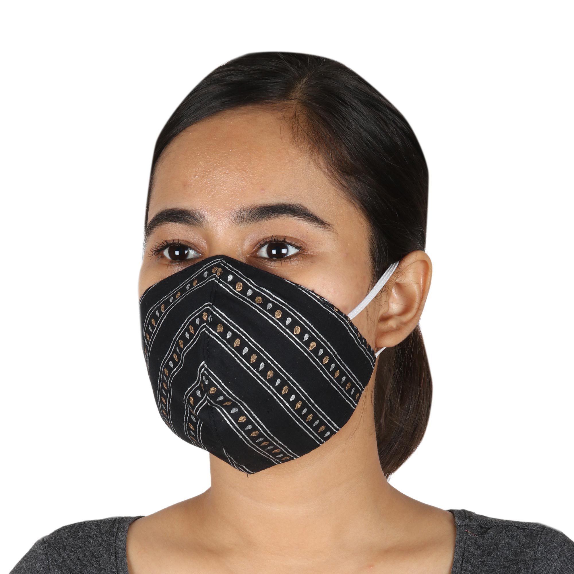 UNICEF Market | 2 Contoured & 1 Conical Black Face Masks with Gold ...