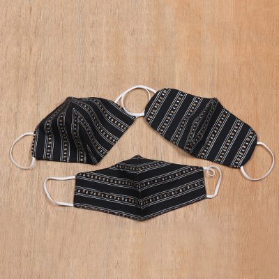 UNICEF Market | 2 Contoured & 1 Conical Black Face Masks with Gold ...