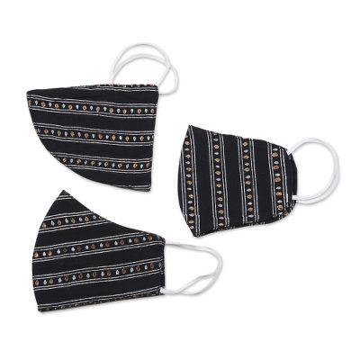 UNICEF Market | 2 Contoured & 1 Conical Black Face Masks with Gold ...