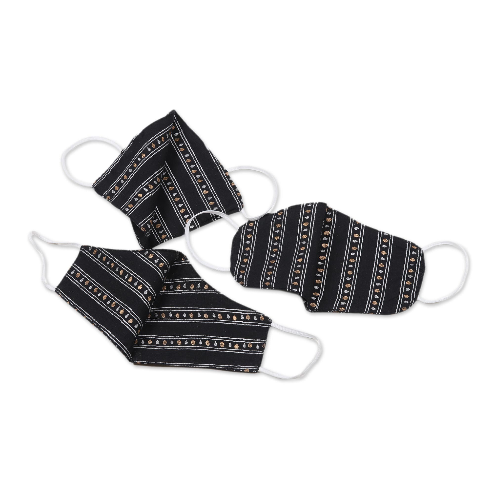 UNICEF Market | 2 Contoured & 1 Conical Black Face Masks with Gold ...