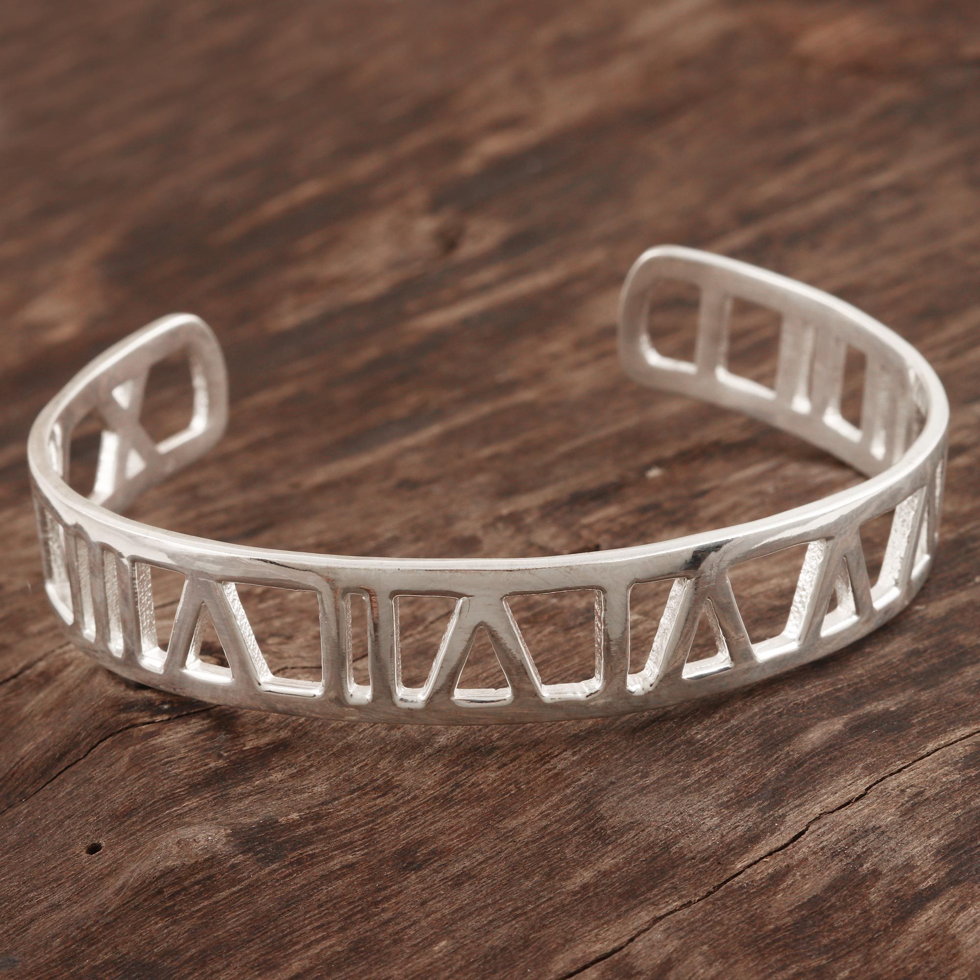 Sterling Silver Roman Numeral Cuff Bracelet - Roman Glory | NOVICA