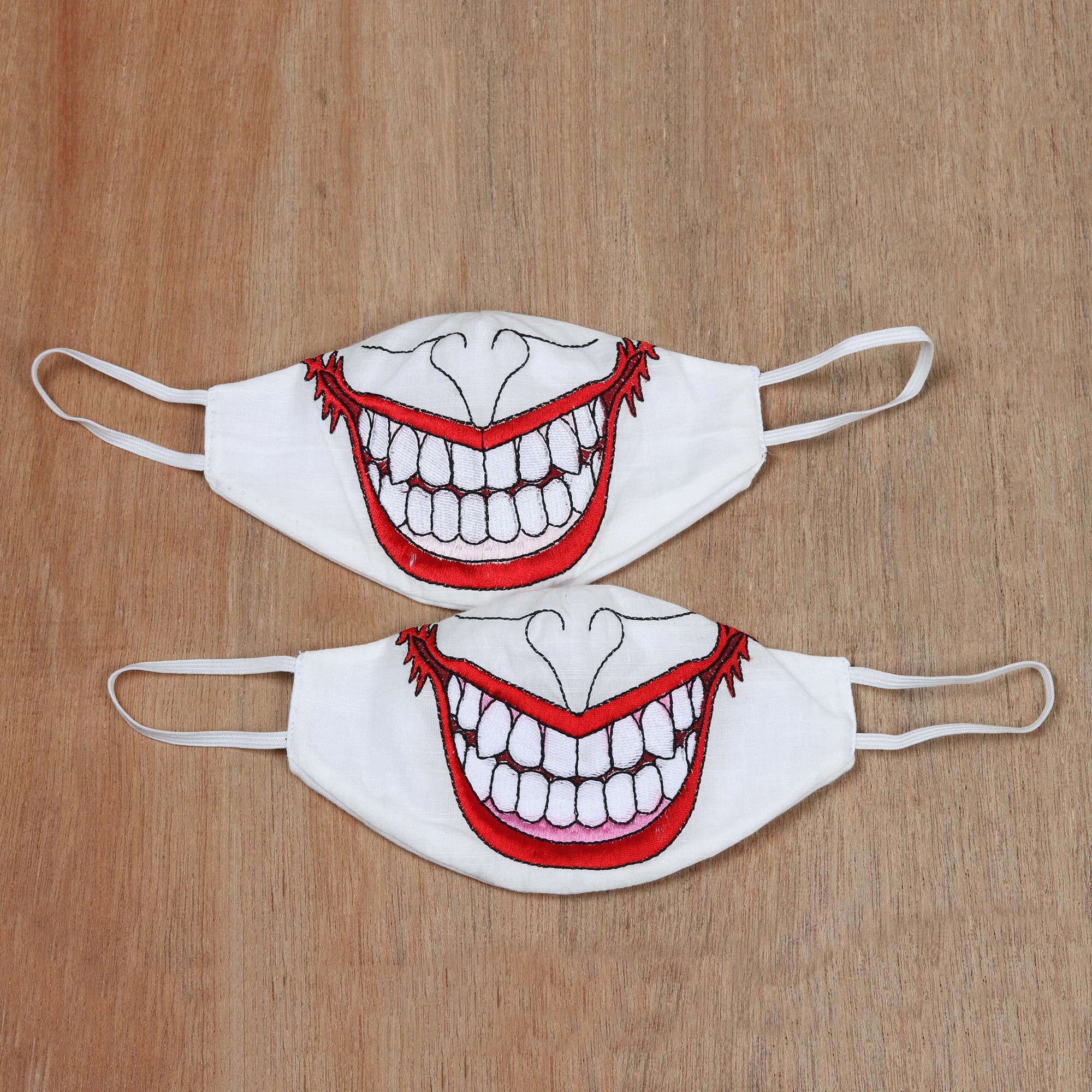 Spooky Clown Smile Reusable Cotton Face Masks Pair - Spooky Clown | NOVICA