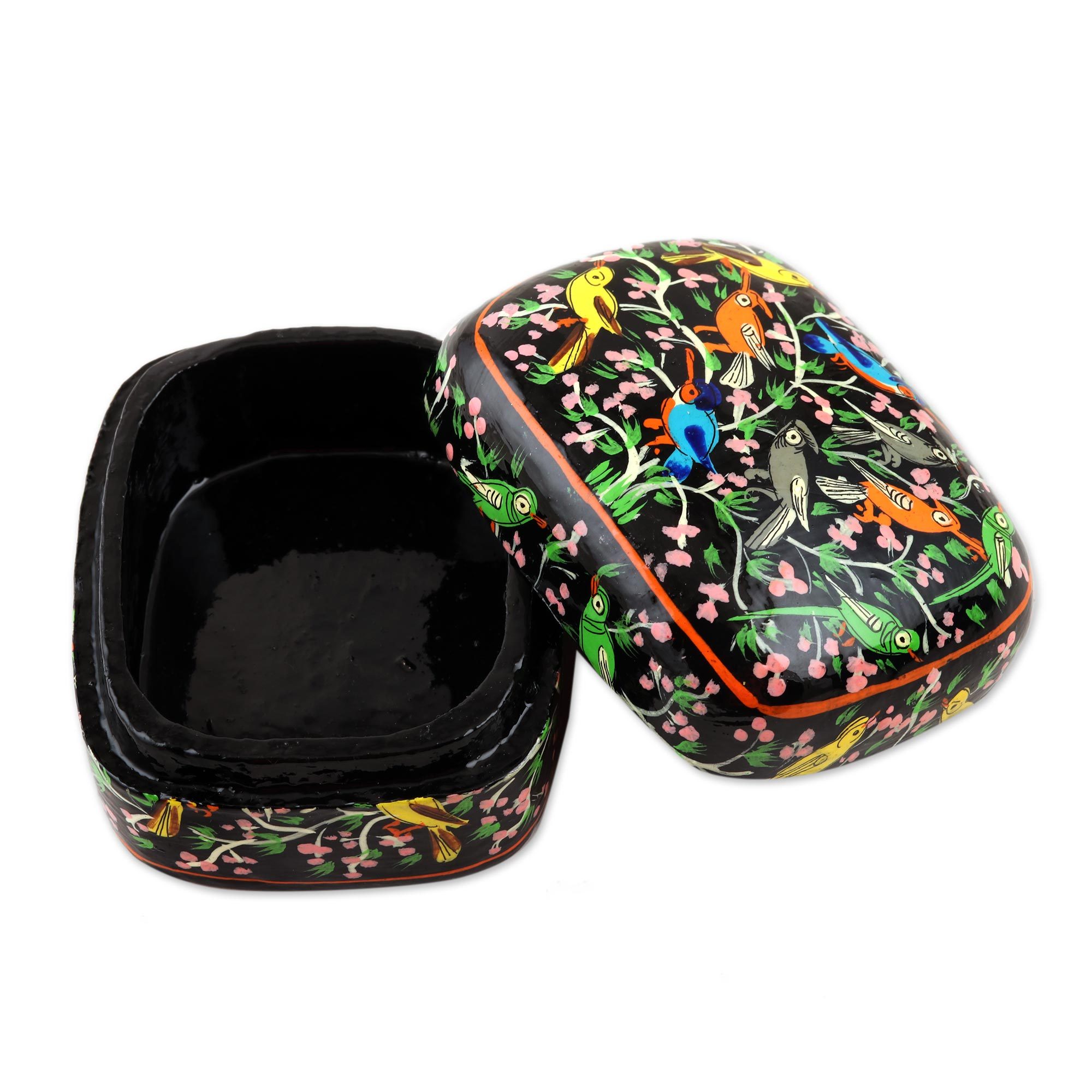 Hand Painted Wood Decorative Bird Box - Chirping Birds | NOVICA