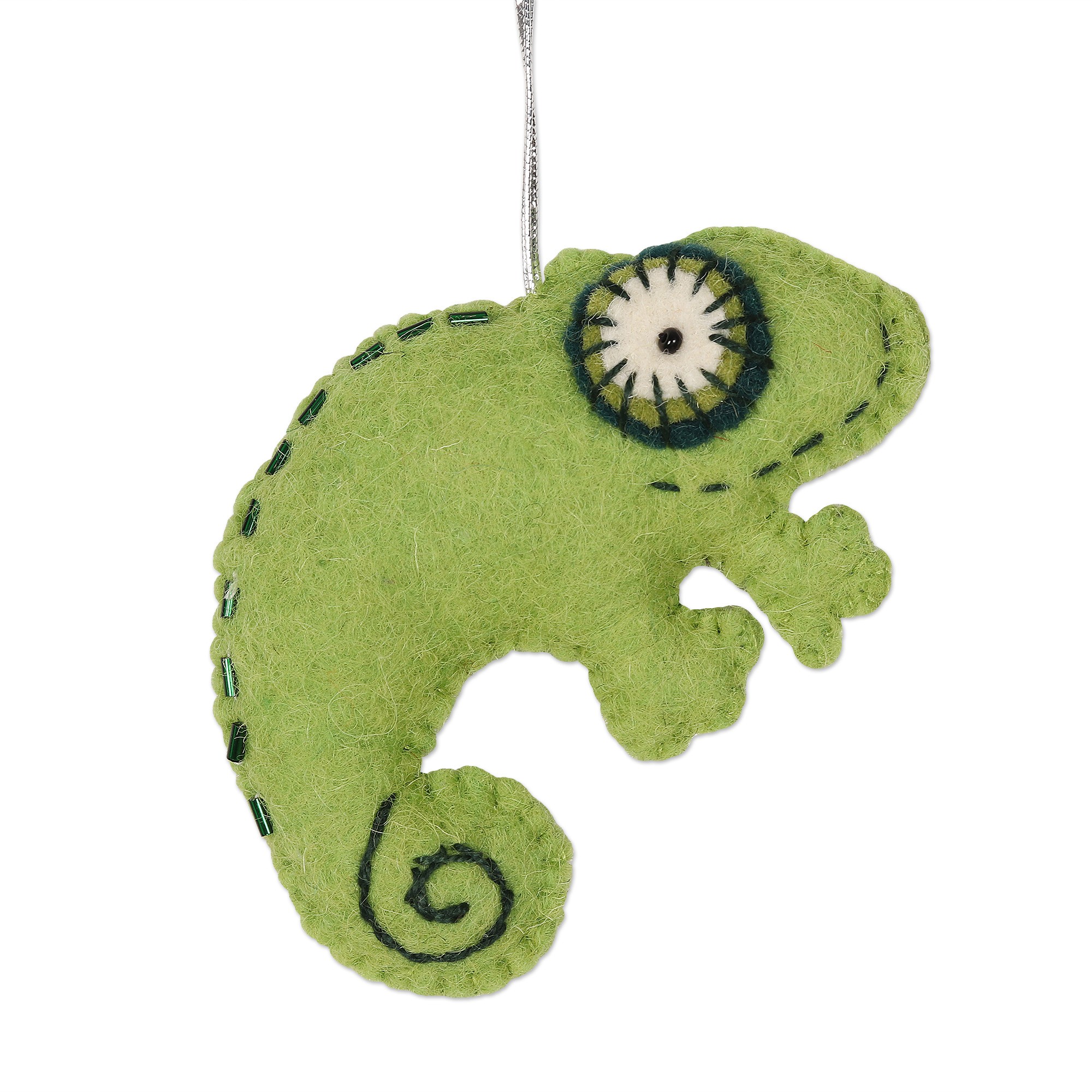 Set of 3 Wool Felt Lizard Ornaments - Lizard Tales | NOVICA
