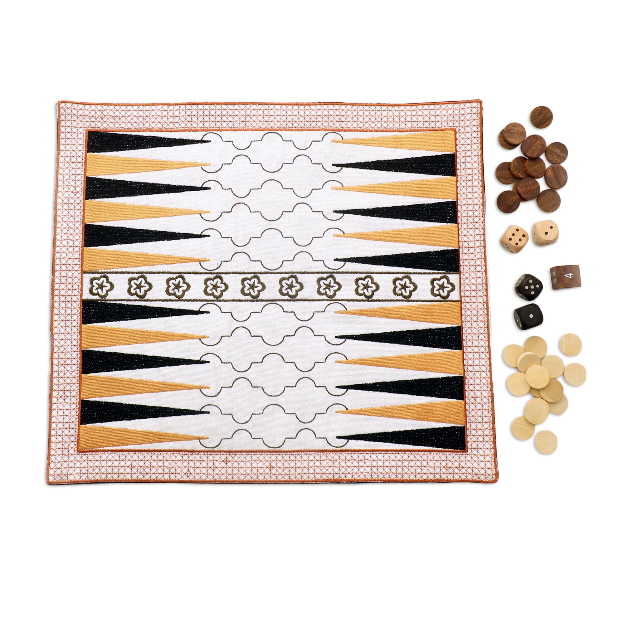 UNICEF Market | Embroidered Canvas Backgammon Set - Ganga Star in Olive