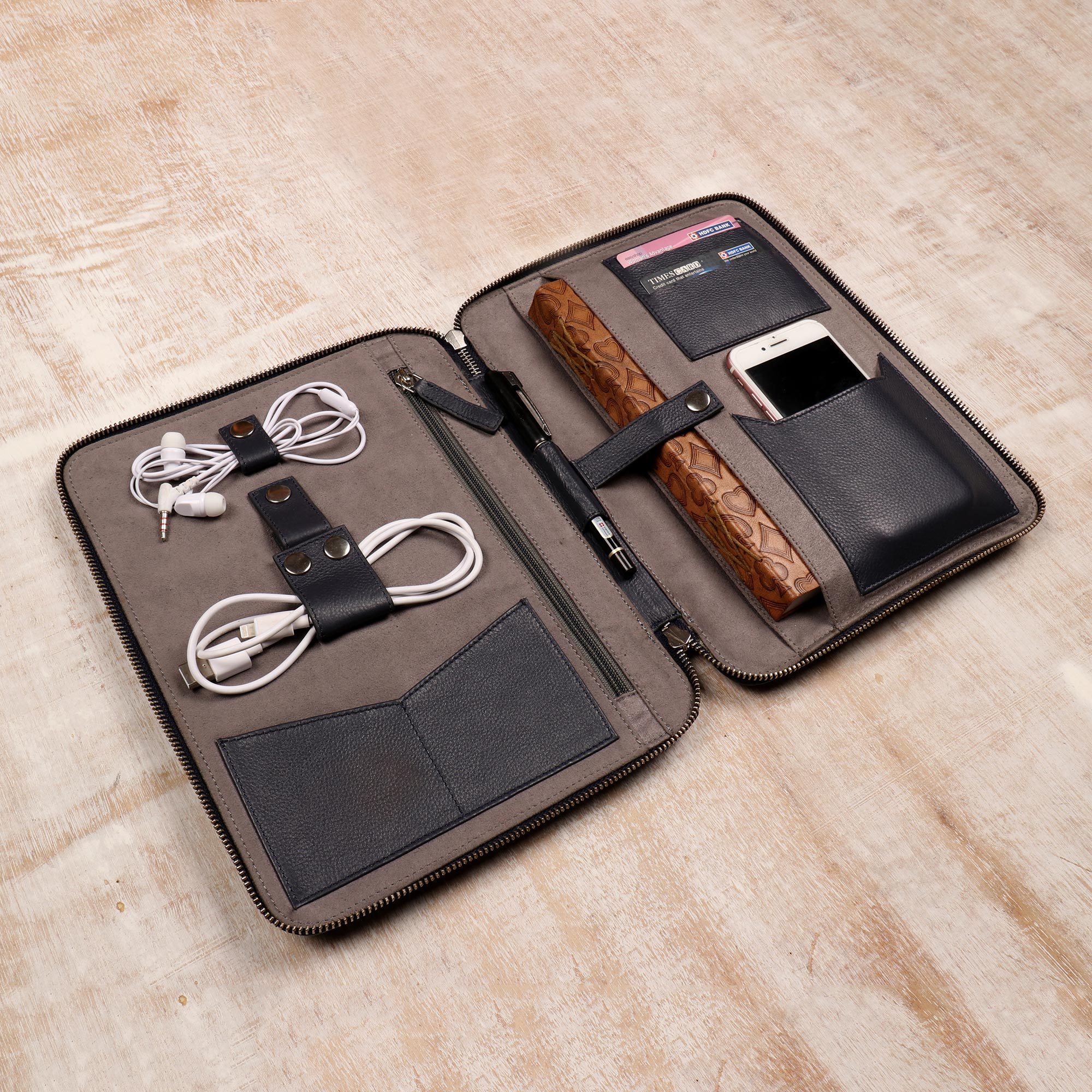 UNICEF Market | Handcrafted Navy Blue Leather Traveling Office Case ...