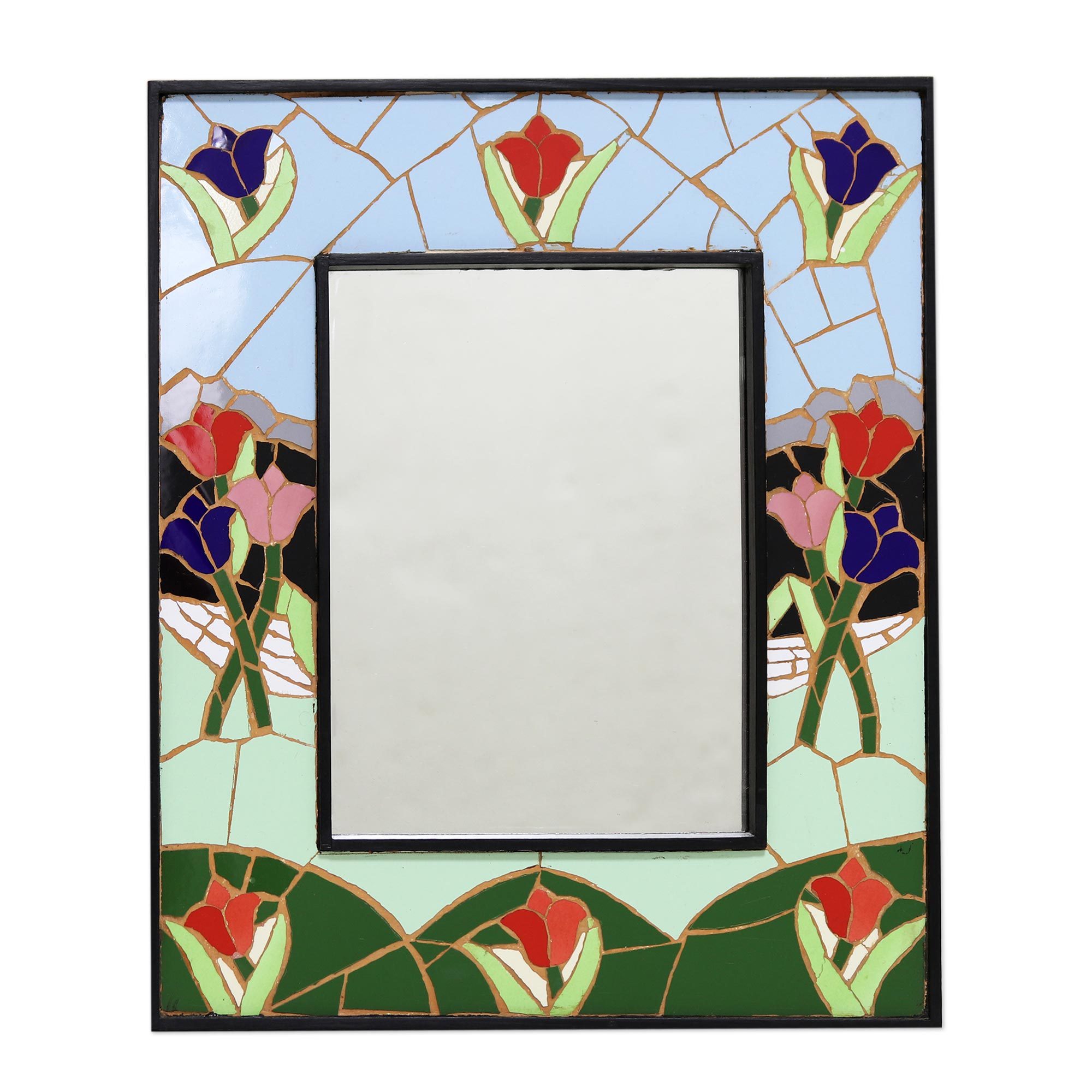 Ceramic Mosaic Wall Mirror with Floral Motif - Spring Mosaic | NOVICA