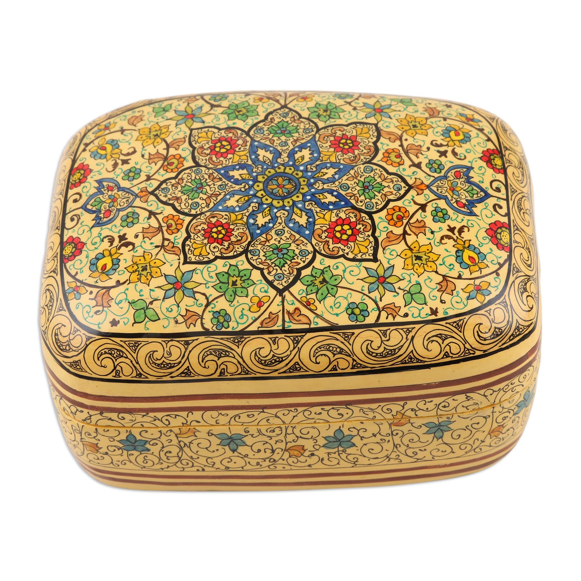 Handcrafted Decorative Wood Box from India - Persian Blooms | NOVICA