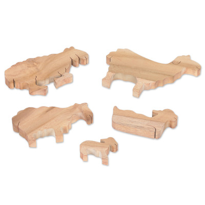 Hand Carved Teak Wood Sheep-Themed Stacking Game (5 Pieces) - Sheep ...