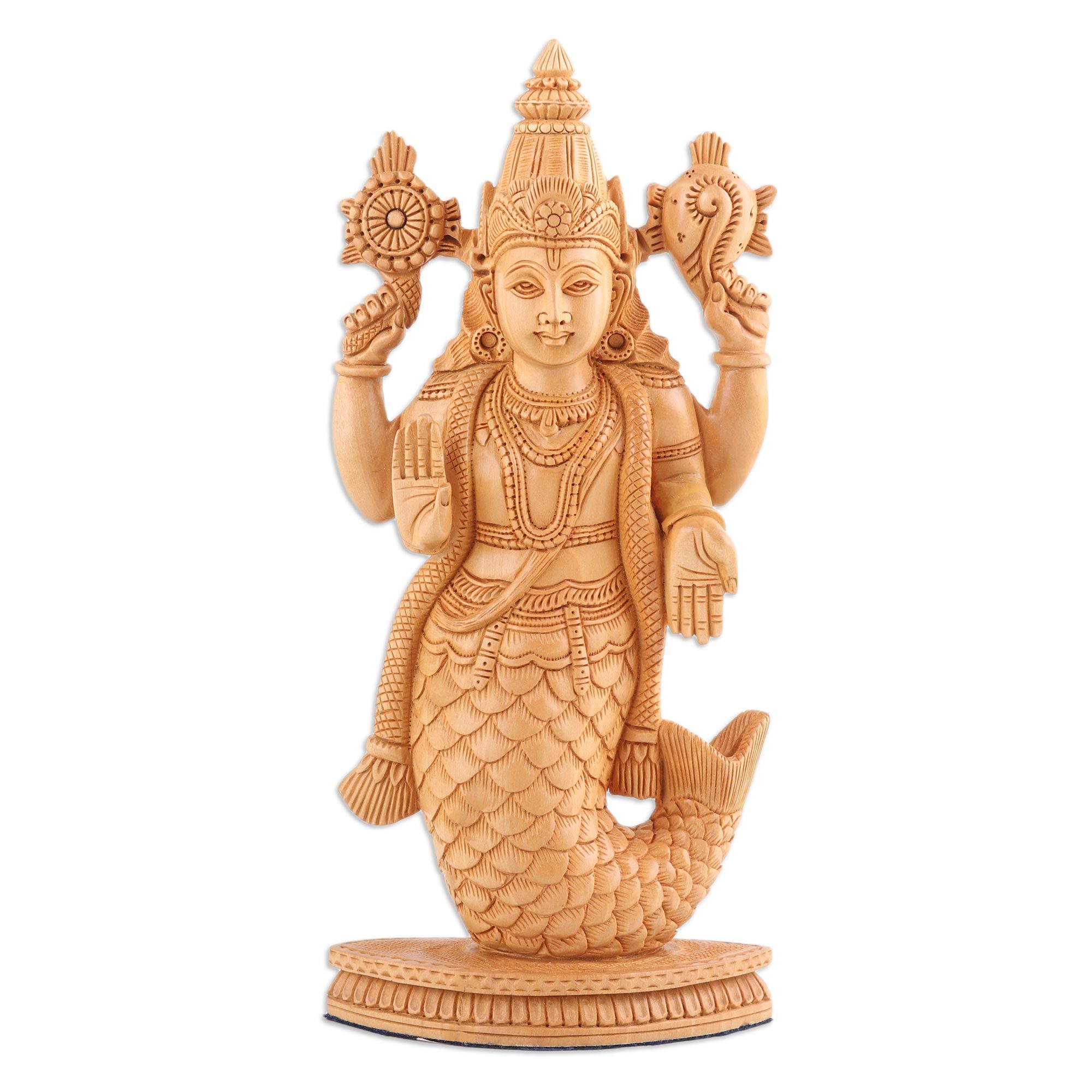 Wood Sculpture of God Vishnu as A Fish Hand-Carved in India - Vishnu as ...