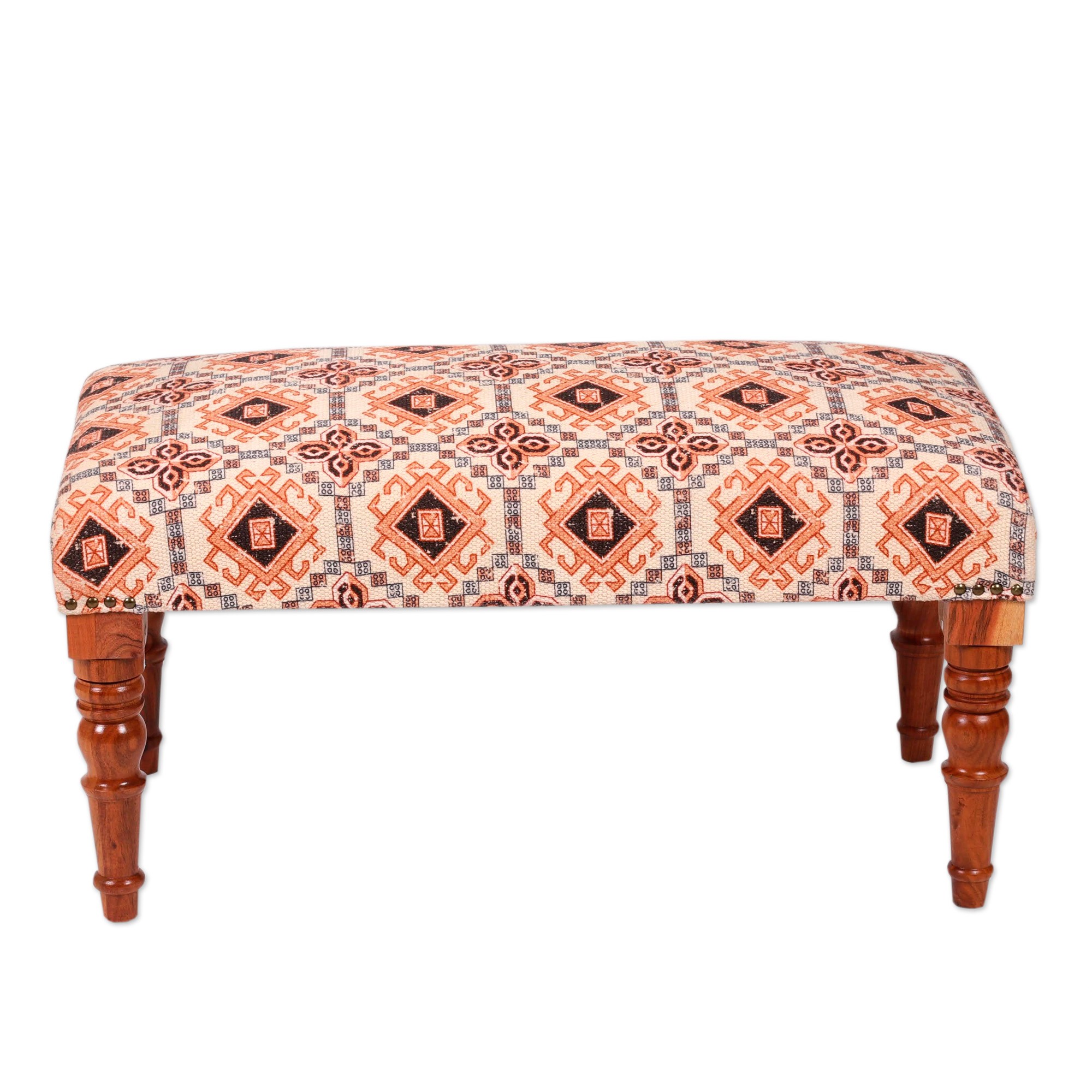 Traditional Orange and Alabaster Cotton Ottoman from India - Glory of ...