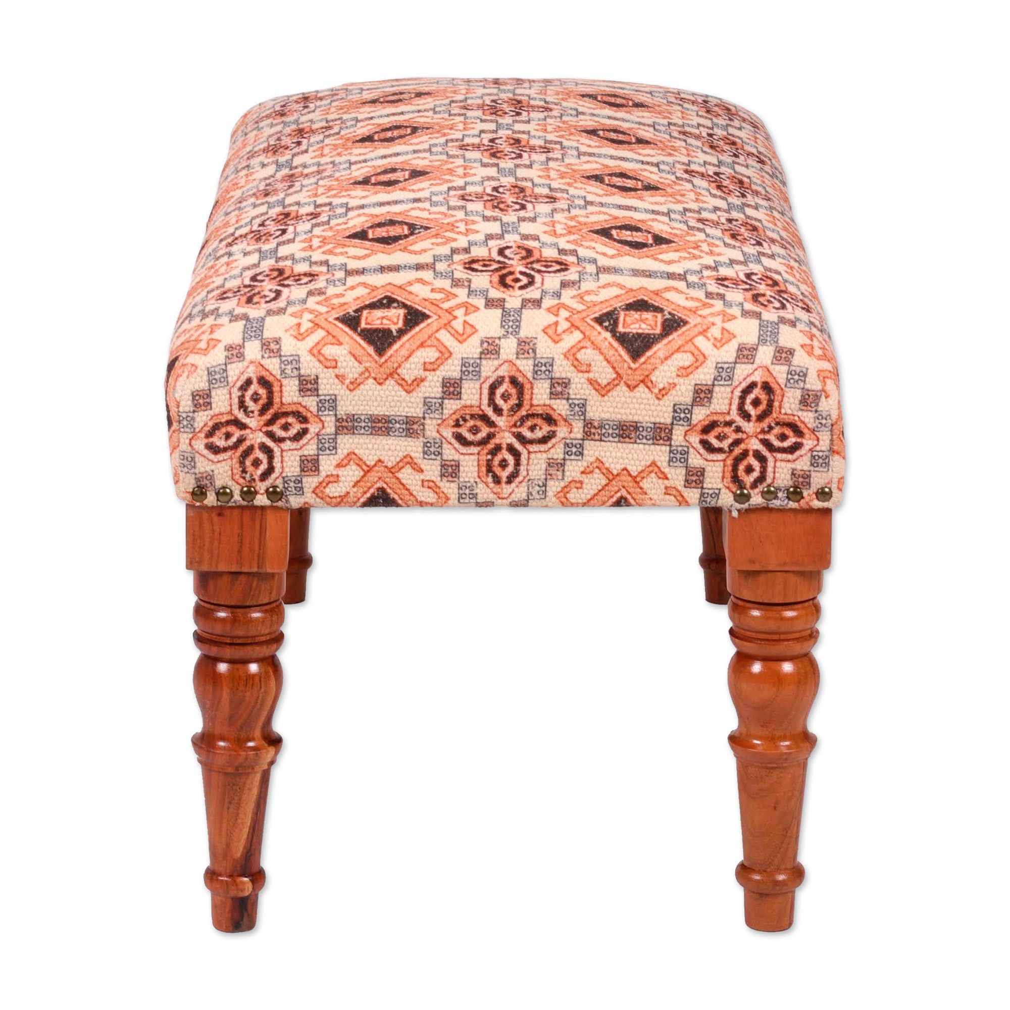 Traditional Orange and Alabaster Cotton Ottoman from India - Glory of ...