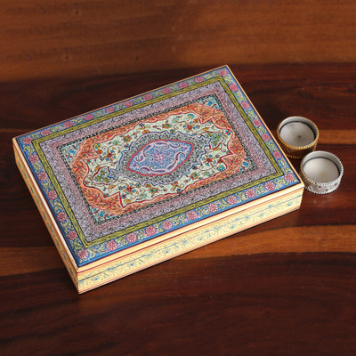 Painted Floral Weeping Willow Wood Decorative Box from India - Celestial Bouquet | NOVICA