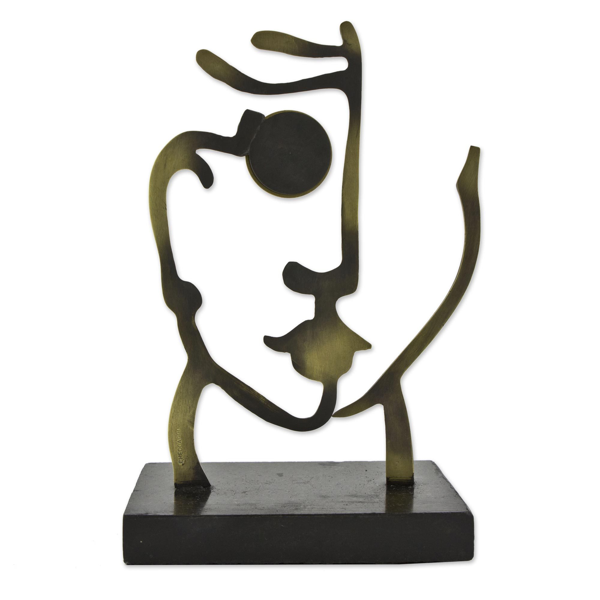 Signed Bronze Woman's Self Portrait Photo Frame Sculpture - Myself | NOVICA