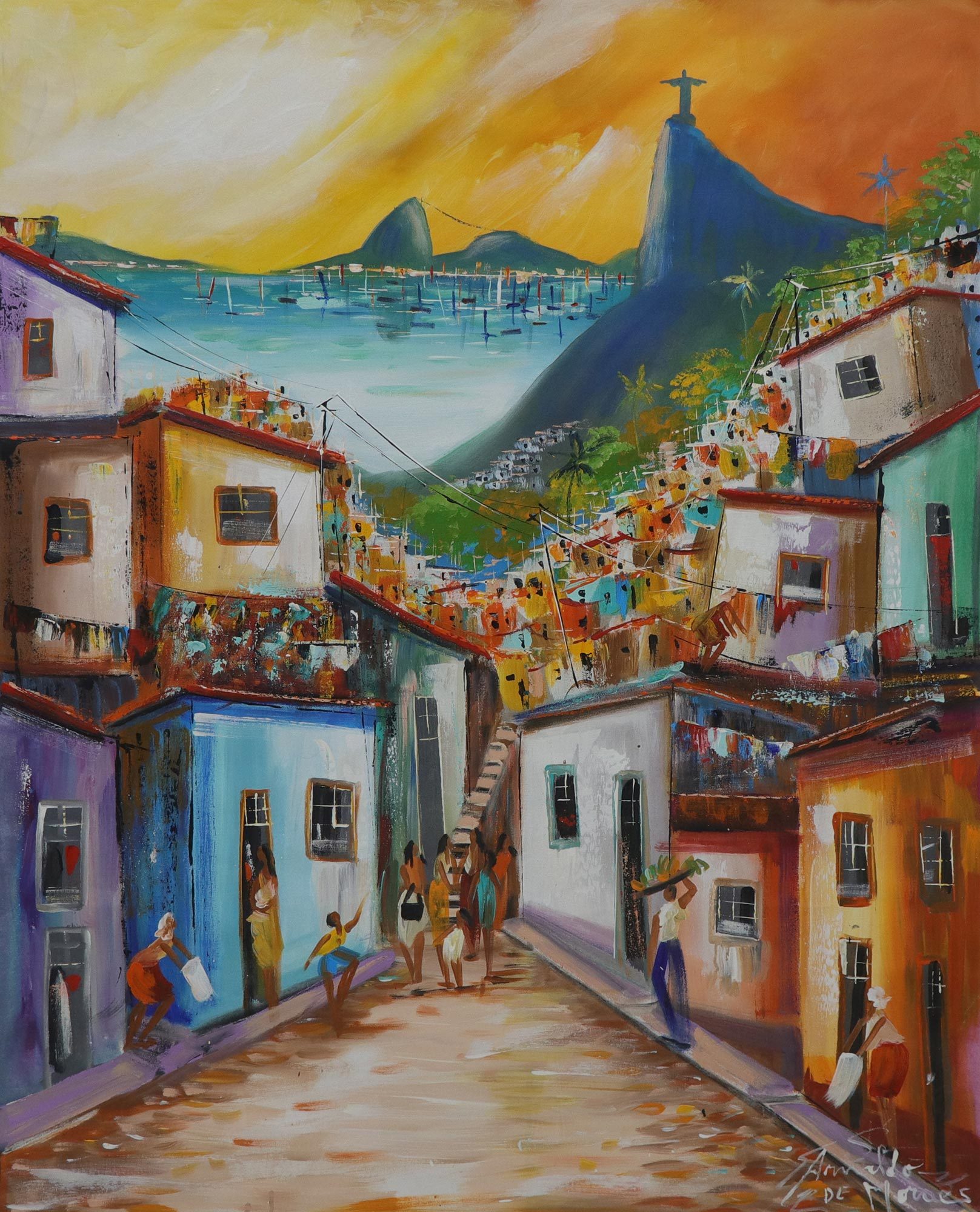 Unstretched Impressionist Favela Painting with Signature - Favela Dona ...