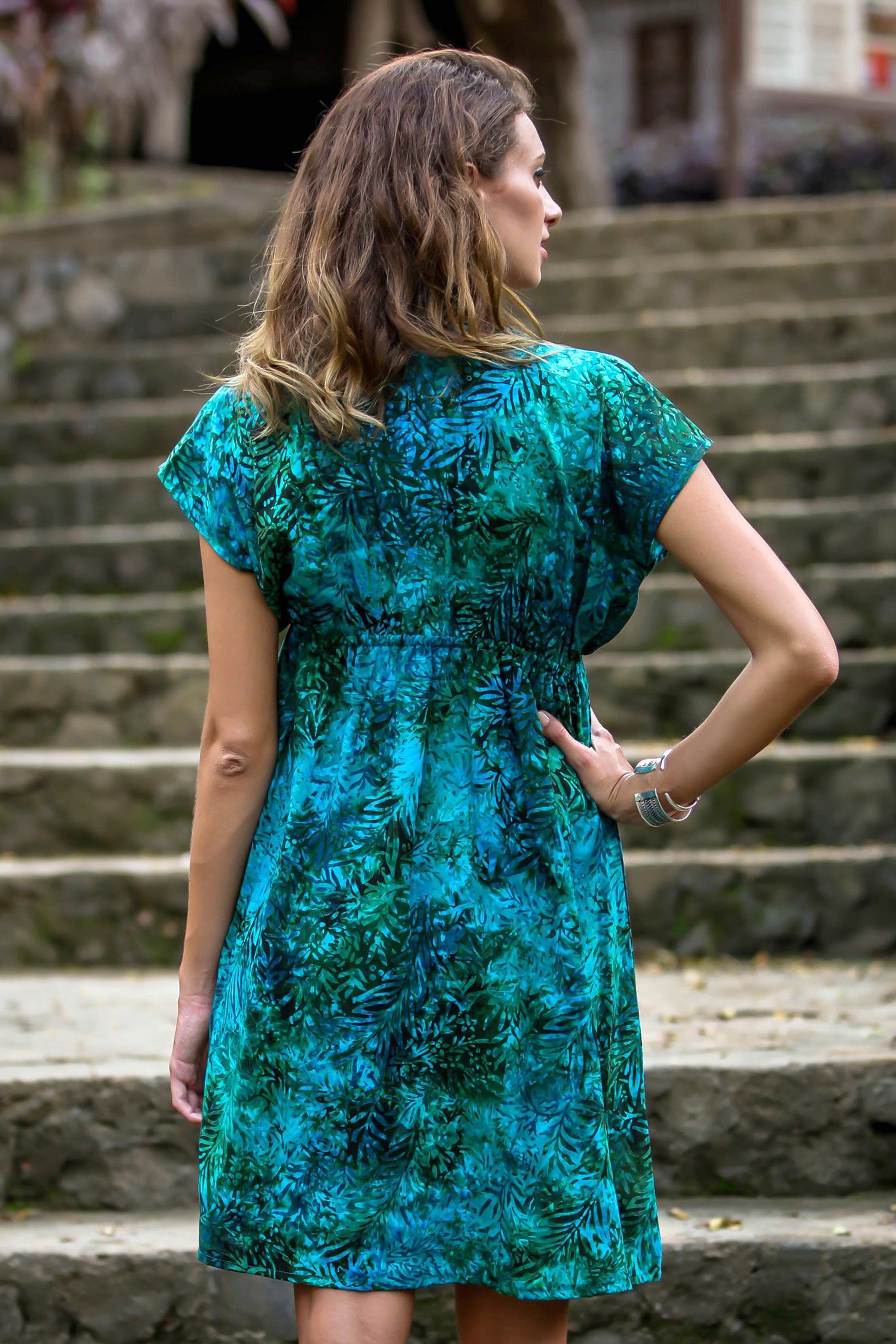 UNICEF Market | Artisan Crafted Fresh Green Blue Batik Rayon Short ...