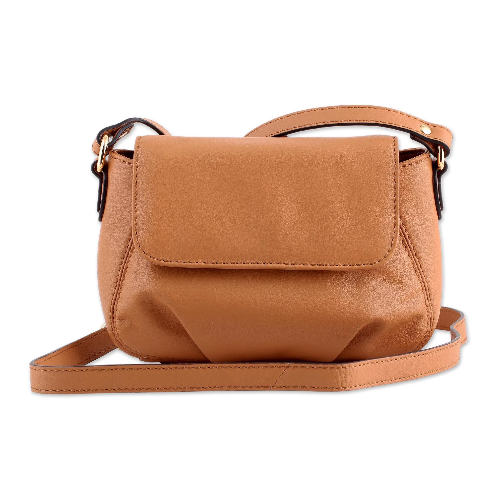 Handcrafted Ginger Leather Sling Bag from India - Modern Elegance in ...