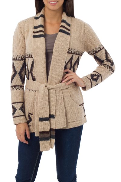 Alpaca Wool Patterned Cardigan Sweater - Andean Sierra | NOVICA