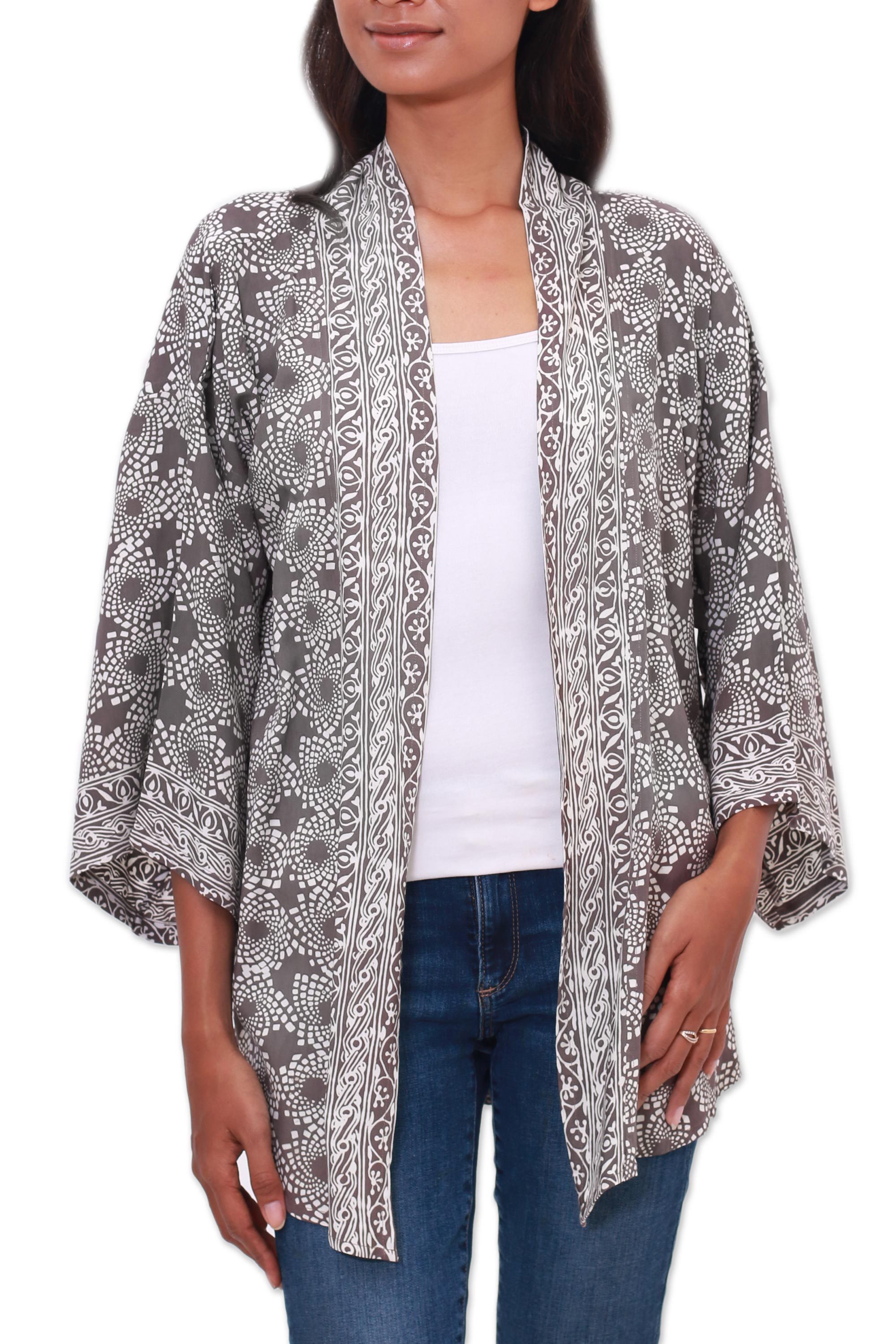 UNICEF Market | Grey and Ivory Lightweight Rayon Batik Jacket - Nebula