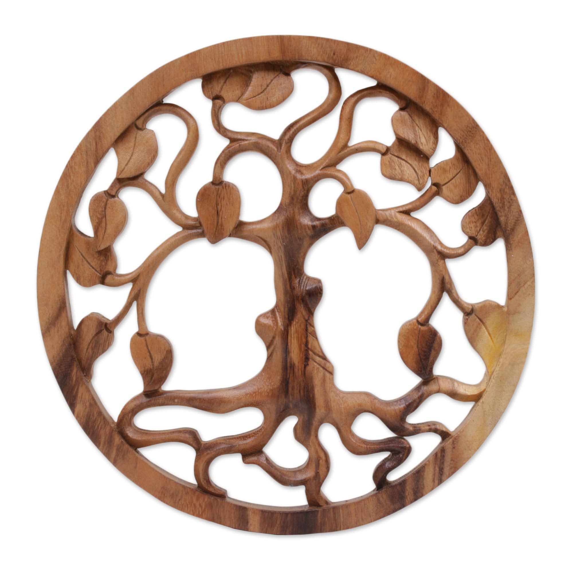 UNICEF Market | Hand Carved Suar Wood Tree Wall Relief Panel from Bali ...