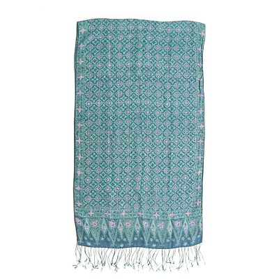 Blue Batik Truntum and Flower Patterned Silk Shawl - Truntum Biru | NOVICA