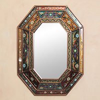 Handmade Reverse Painted Glass Wall Mirror from Peru - Floral Fiesta ...