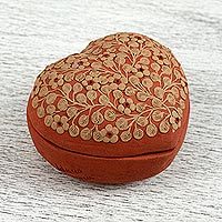 Handcrafted Ceramic Floral Heart Decorative Box from Mexico - Flowers ...