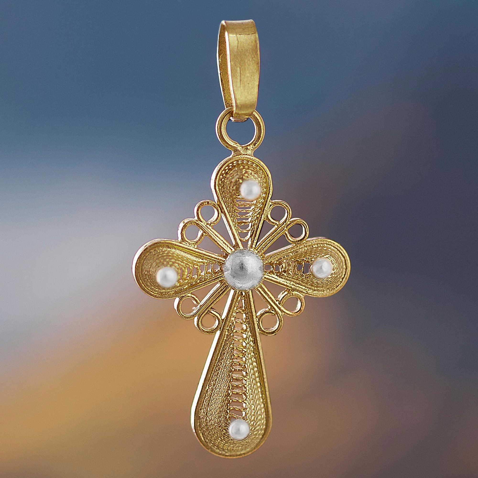 Gold Plated Cross Pendant from Peru - Cross of Gratitude | NOVICA