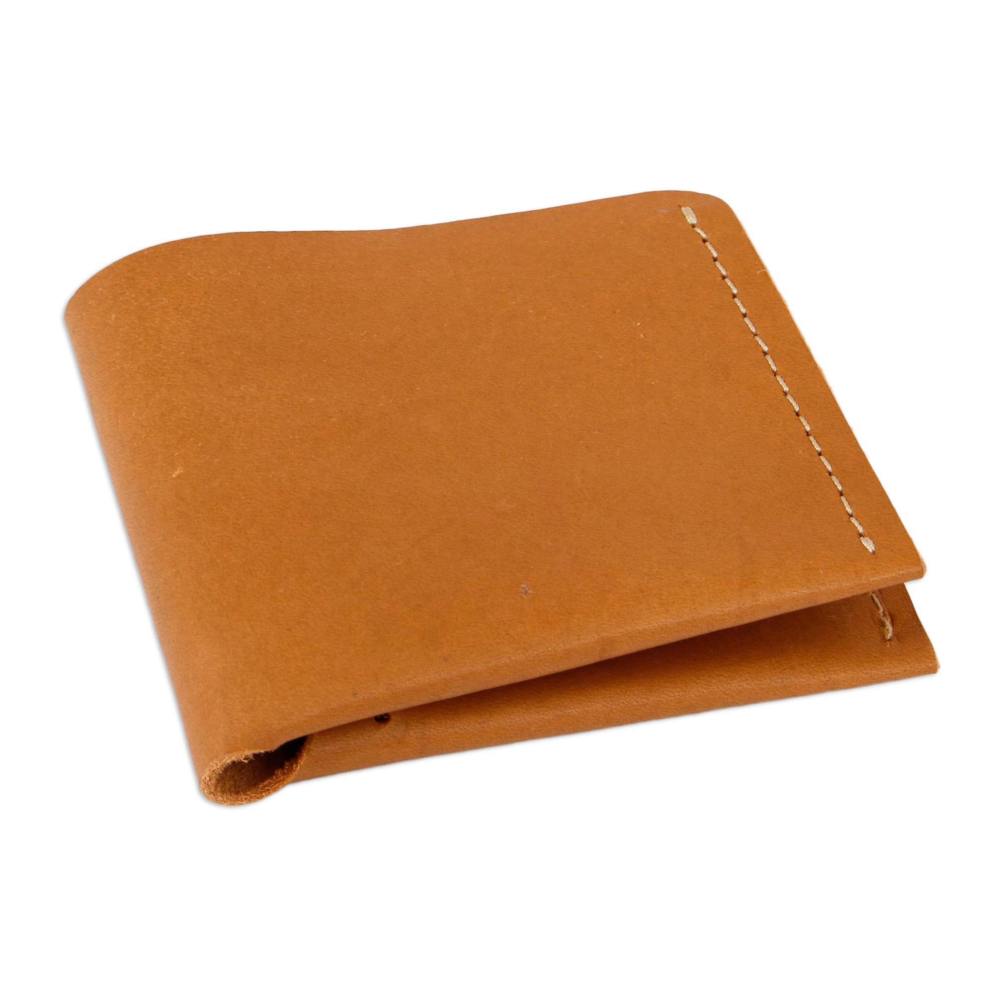 Handcrafted Men's Light Brown Pigskin Leather Bi-Fold Wallet ...
