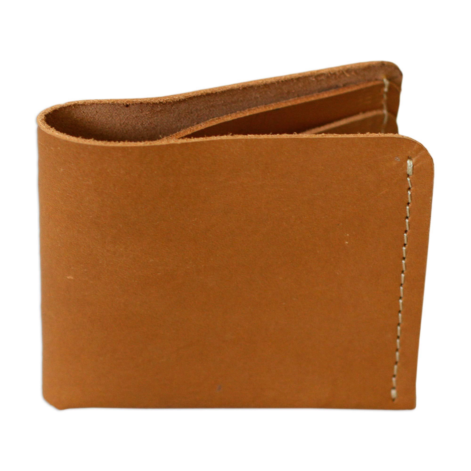 Handcrafted Men's Light Brown Pigskin Leather Bi-Fold Wallet ...