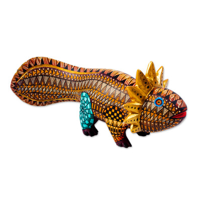 Handmade Folk Art Sculpture from Mexico - Golden Axolotl | NOVICA